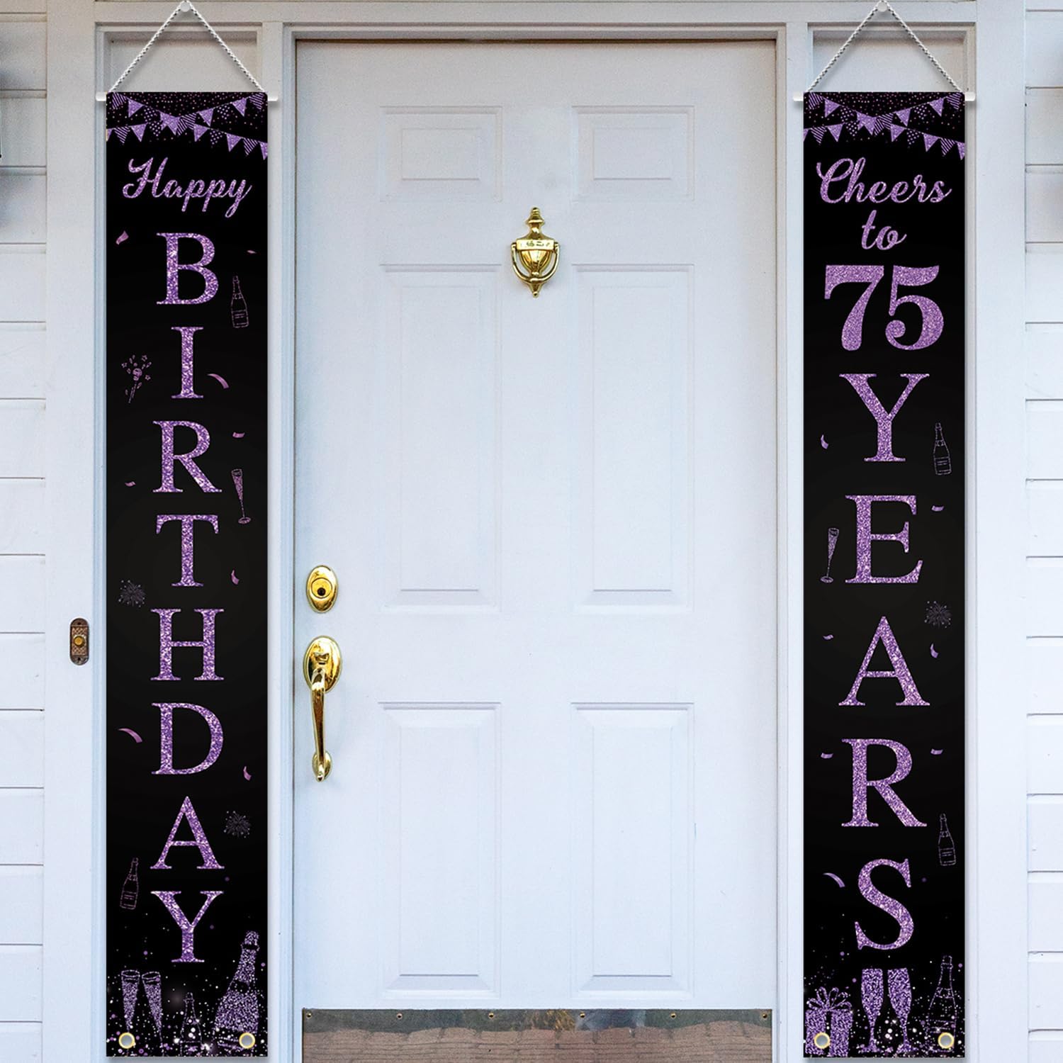 Amazon.com: Happy 75th Birthday Door Banner Porch Sign Purple, Cheers ...