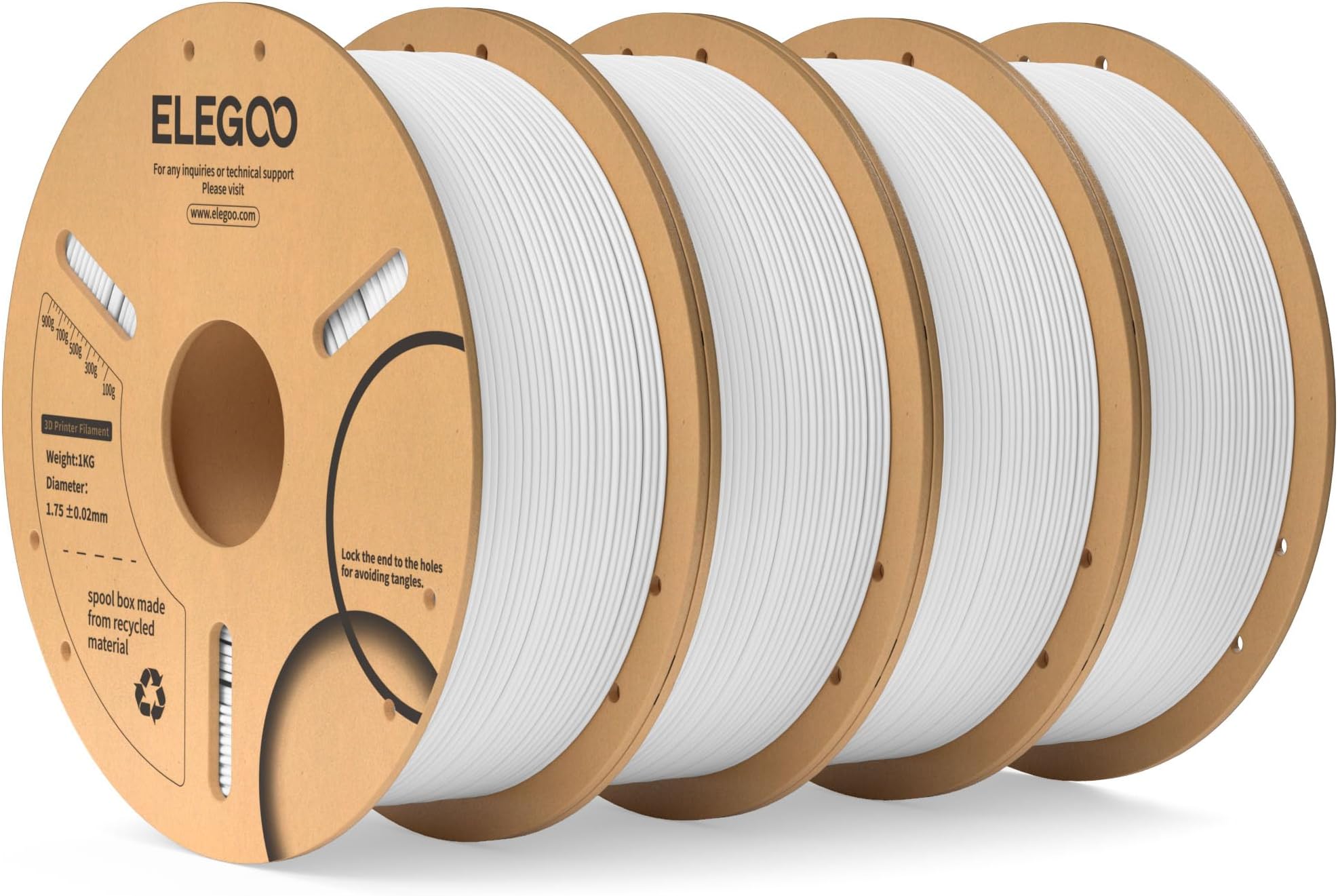ELEGOO Filament PLA 1.75mm Blanc 4KG, Filament pour Imprimante 3D ...