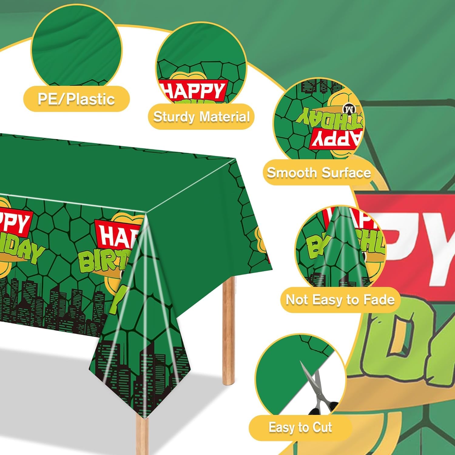 3PCS Ninja Turtle Tablecloths for Kids Boys Birthday Party Green ...