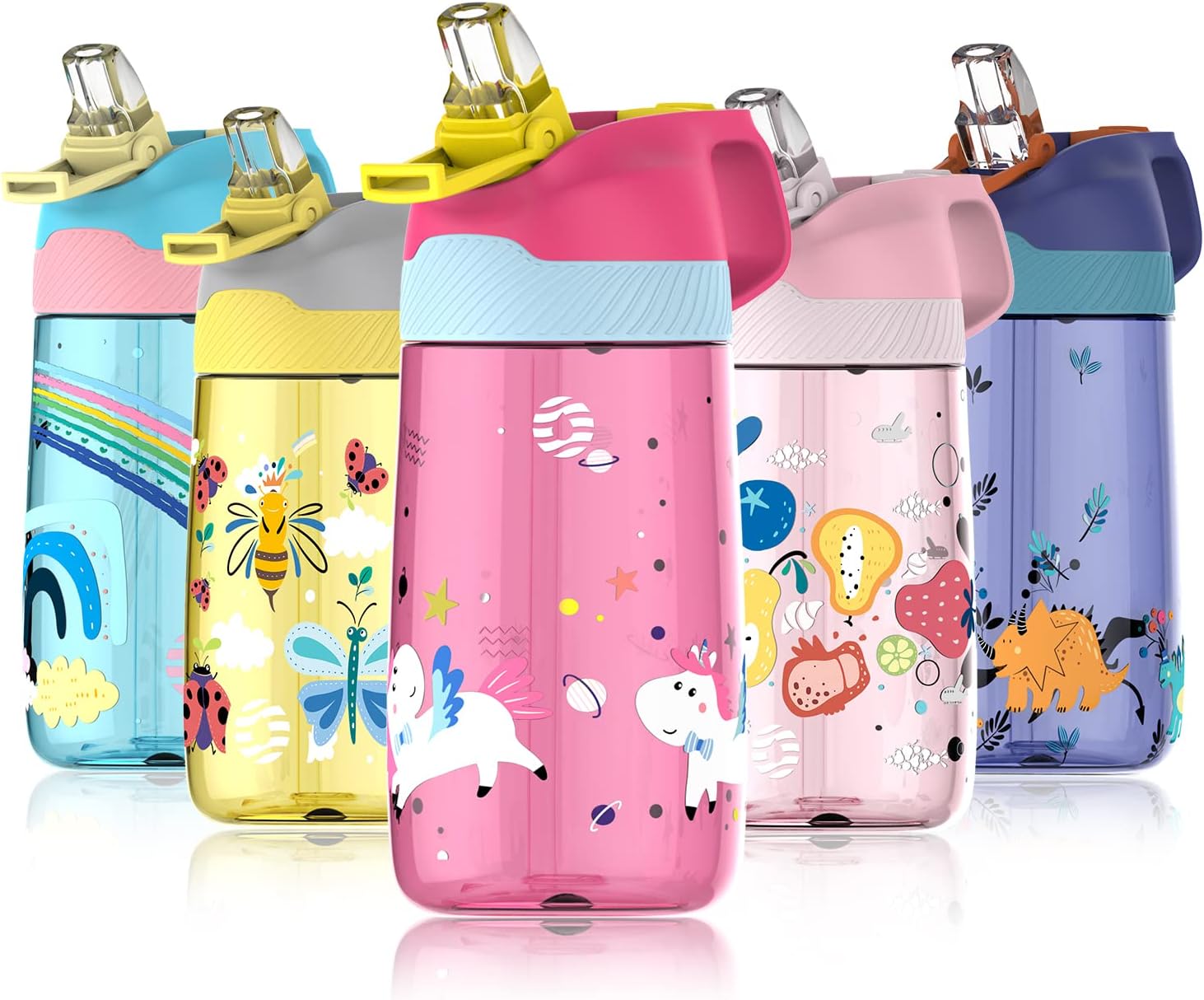 Fjbottle Kids Water Bottle with Straw, BPA Free Leak Proof 450ml ...