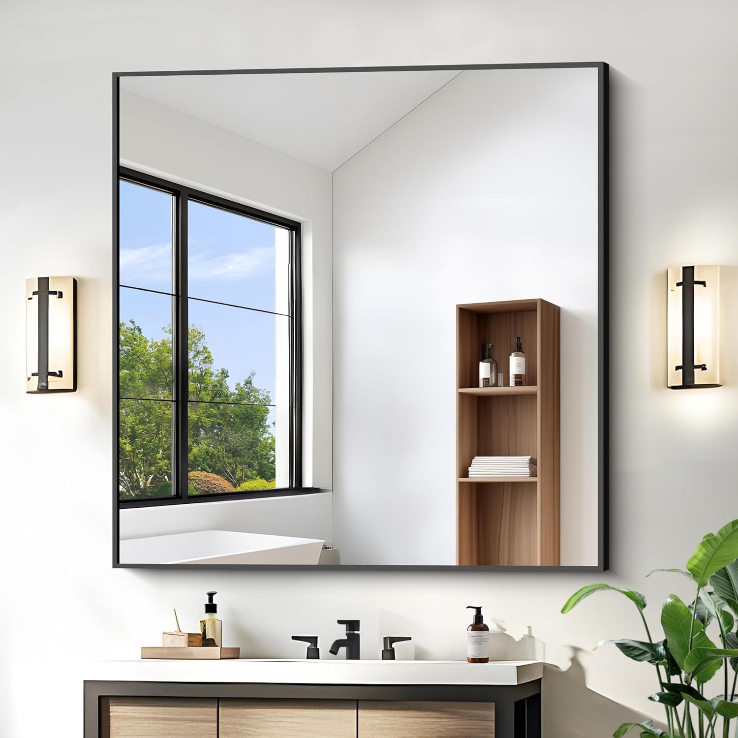 Amazon.com: KOCUUY Black Square Mirror, 42"x42" Bathroom Mirrors for ...