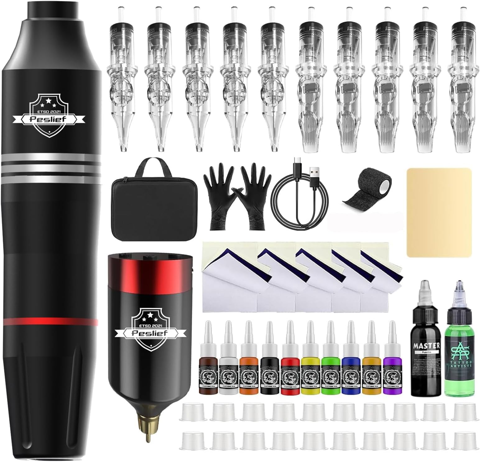 Amazon.com: OZER Tattoo Gun Kit Black 20Pcs Tattoo Cartridge Needles ...