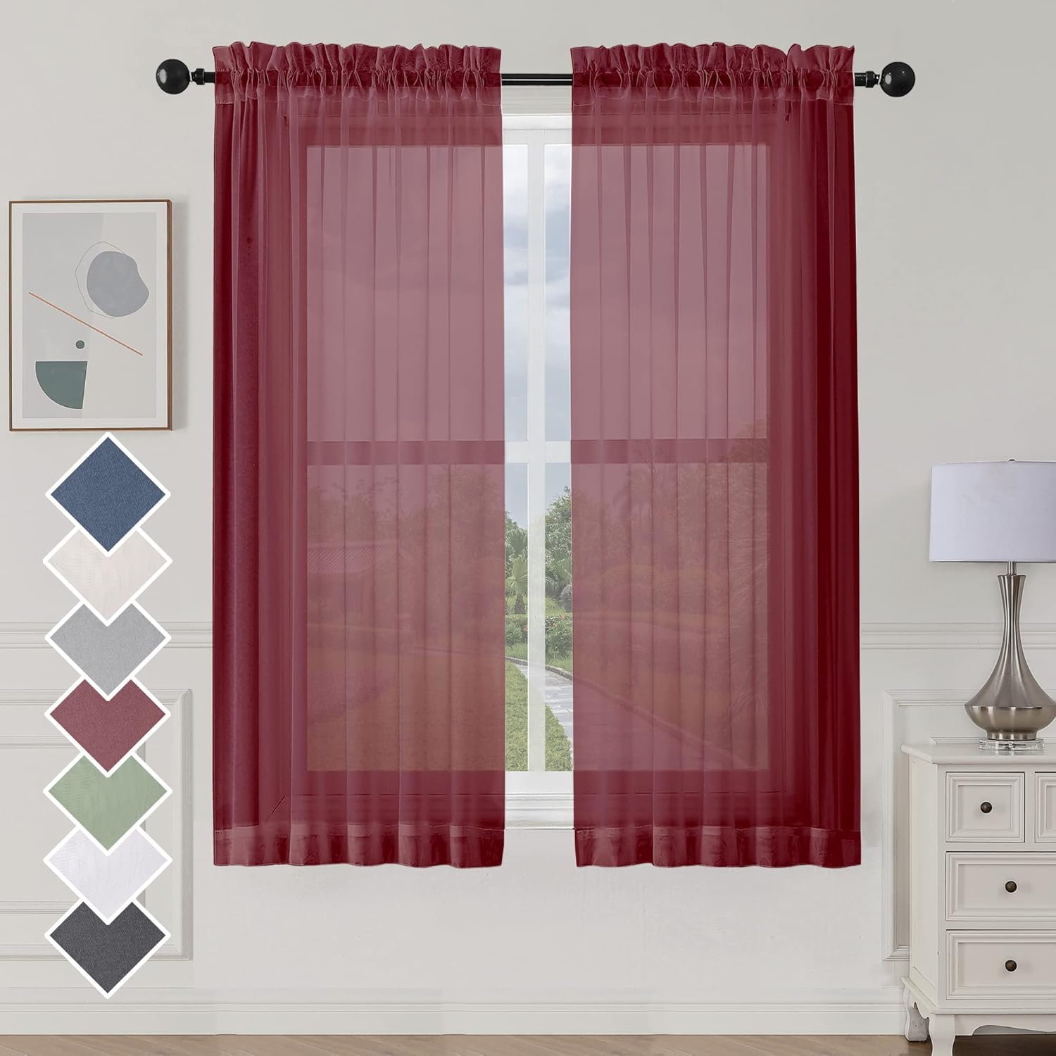Amazon.com: Aiyufeng Sheer Curtains Burgundy Red - Fabric Vertical ...