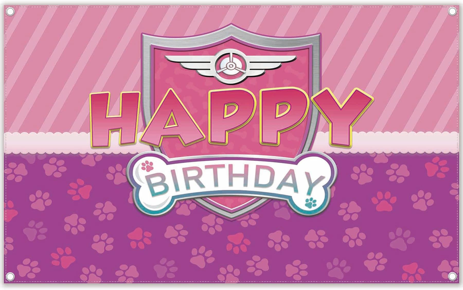 Amazon.com : Pink Dog Birthday Backdrop Paw Print Happy Birthday Banner ...