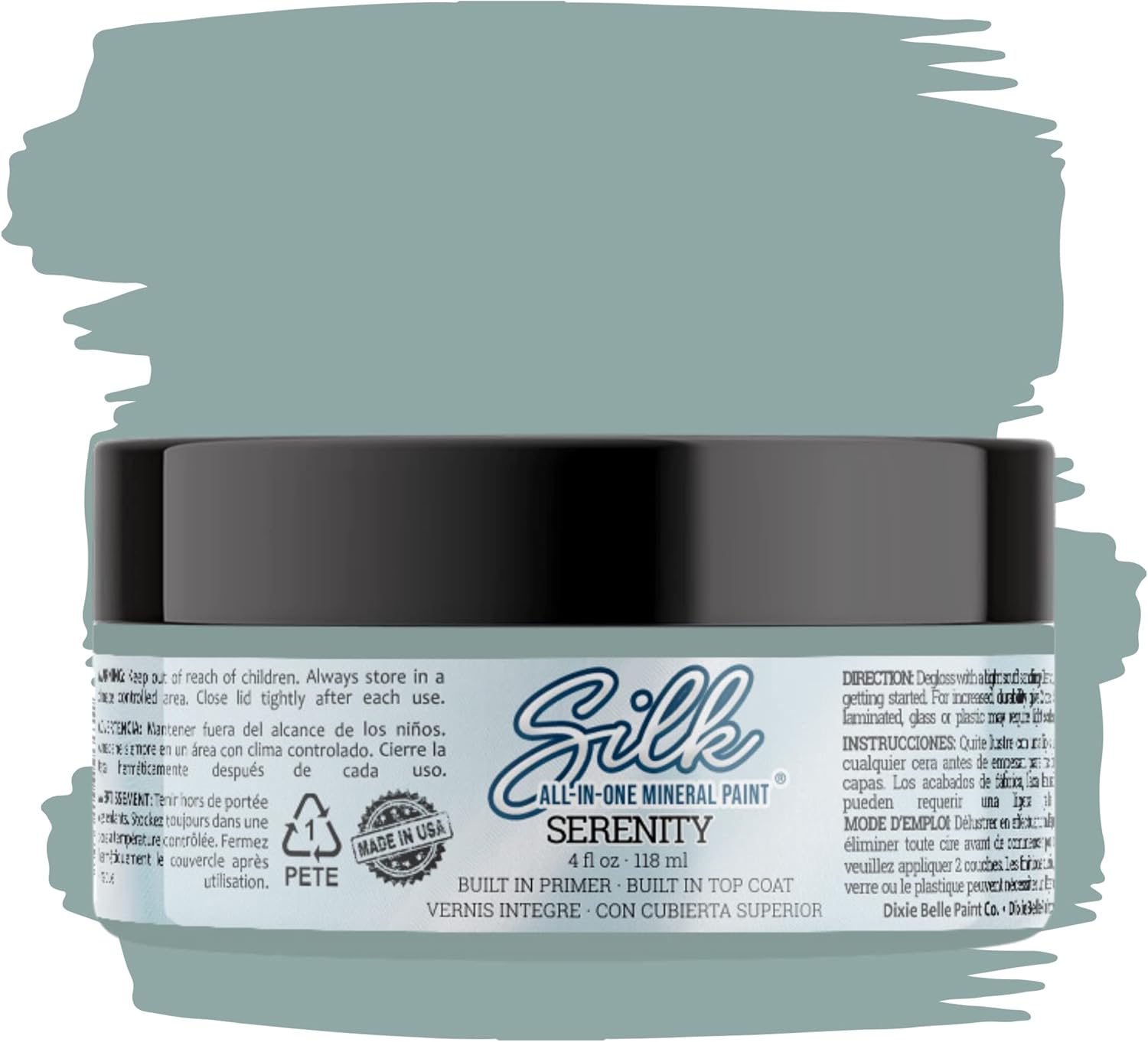 Dixie Belle Silk All-in-One Mineral Paint - Serenity (4oz) - Soothing Blue Water Based Built-In ...