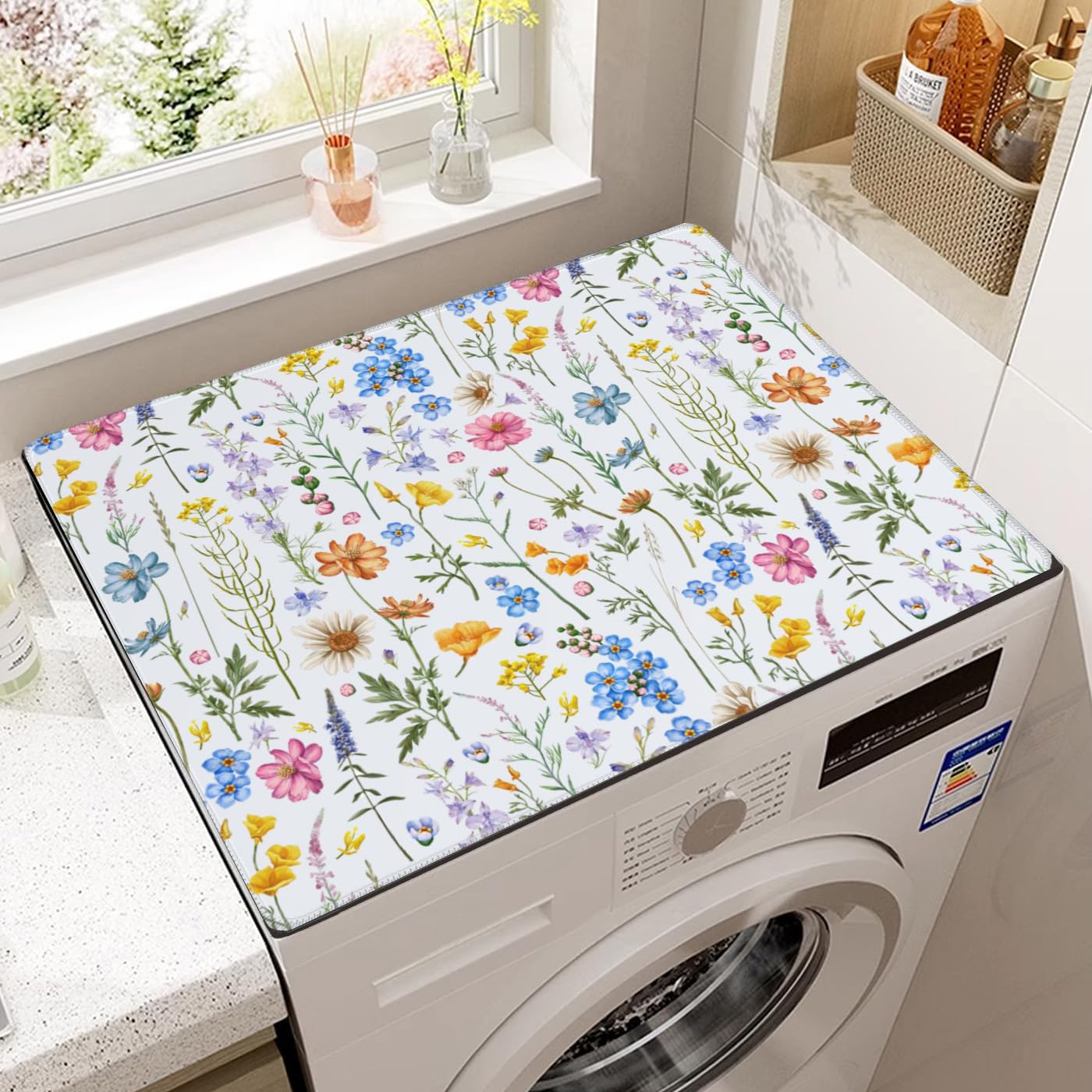 Amazon.com: Floral Washing Machine Dust Cover Pad, Non-slip Washer and ...