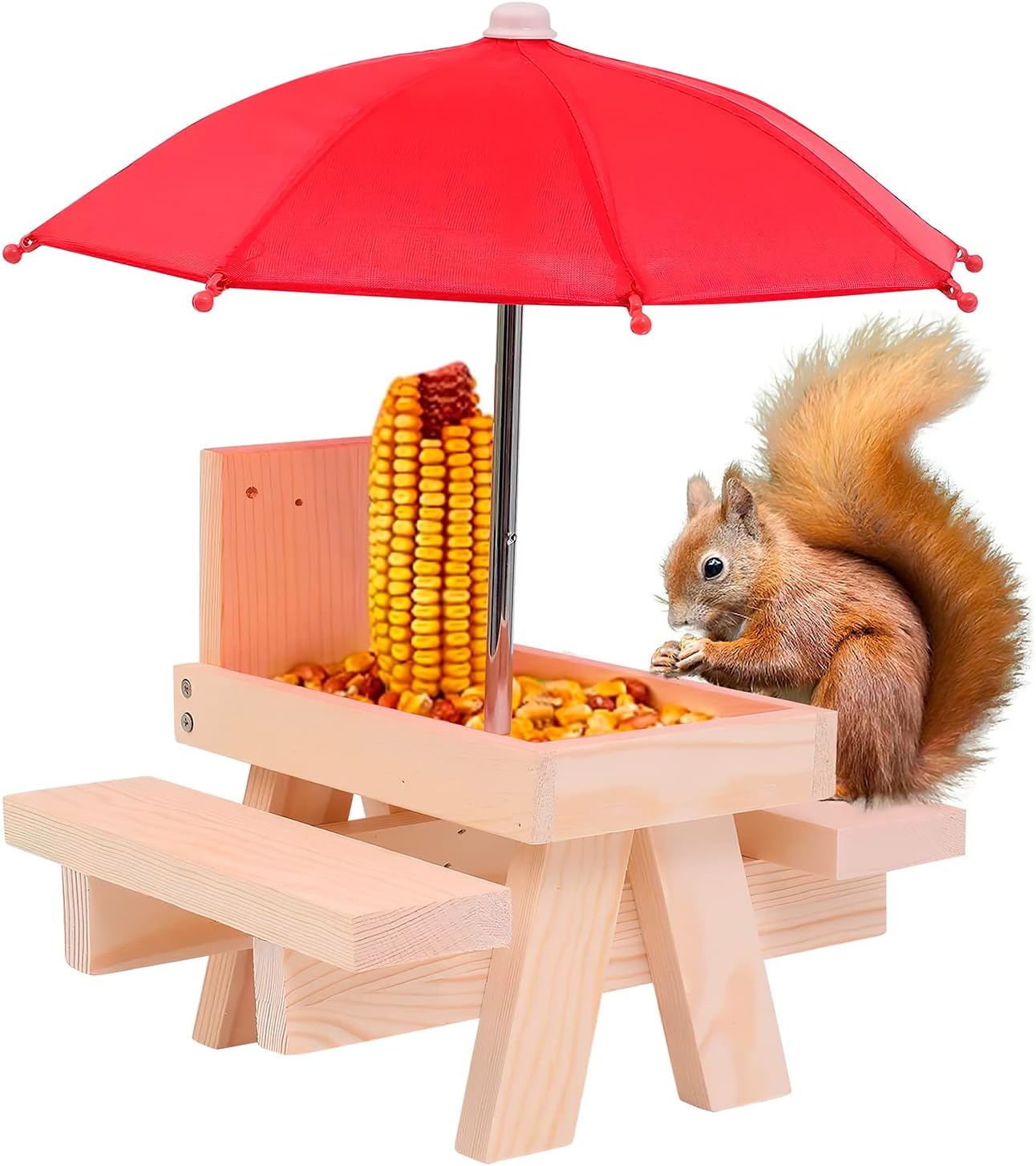 YOYIAG Wooden Squirrel Feeder Outdoor: Squirrel Picnic Table with ...
