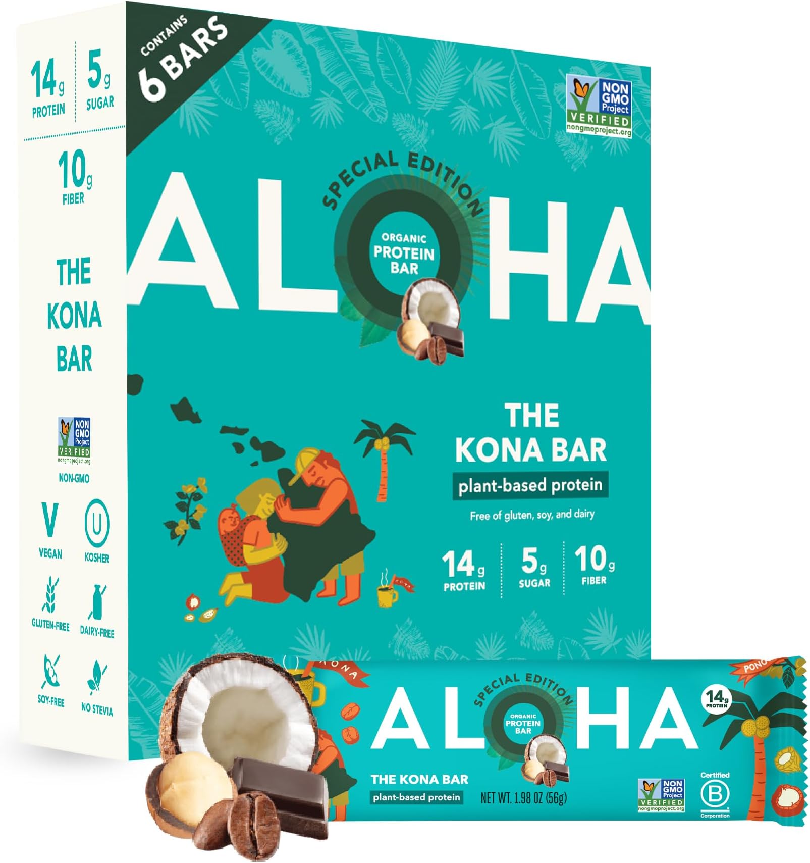 Amazon.com: ALOHA Organic Plant Based Protein Bars | The Kona Bar ...