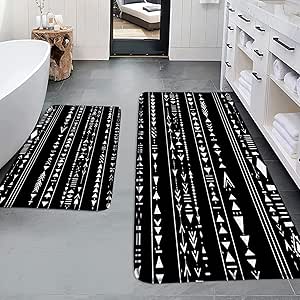 Amazon.com: BNYARH 2Piece Black Aztec Bath Mat White Geometric Boho ...