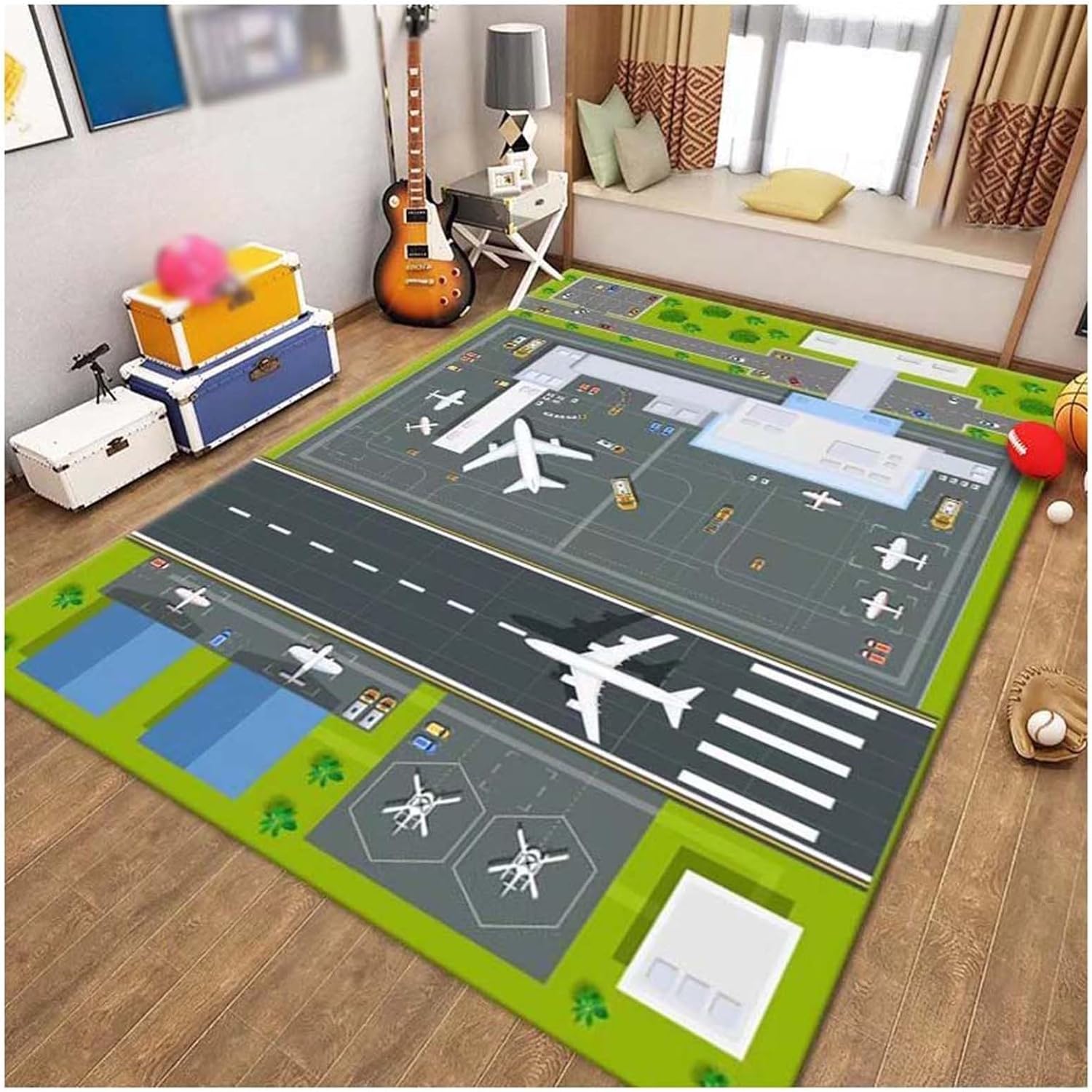 Amazon.com: Airport Runway Rug Playmat Parking Lot Track Route Aircraft Road 3D Playroom Play ...