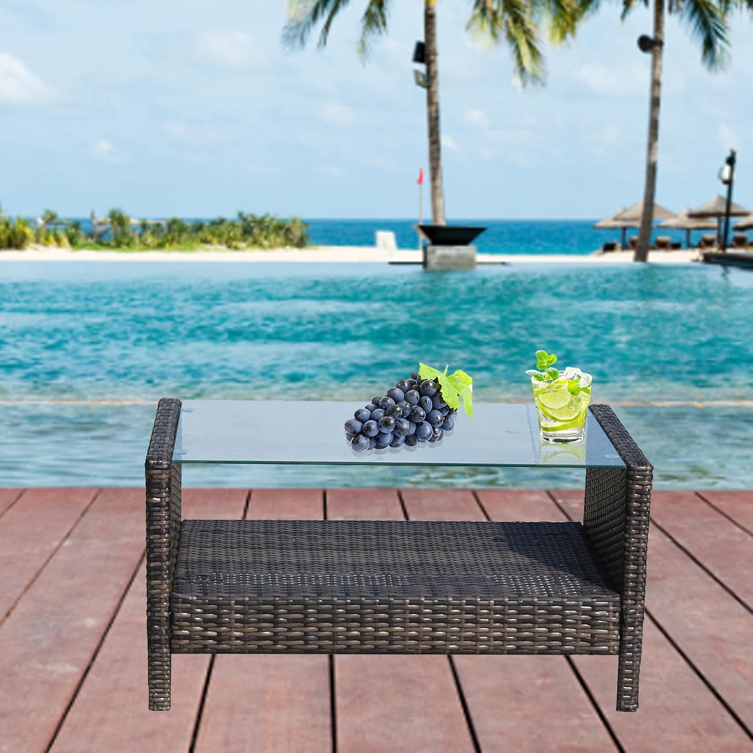 Amazon.com: HomVent Patio Wicker Rattan Side Table Coffee Table ...