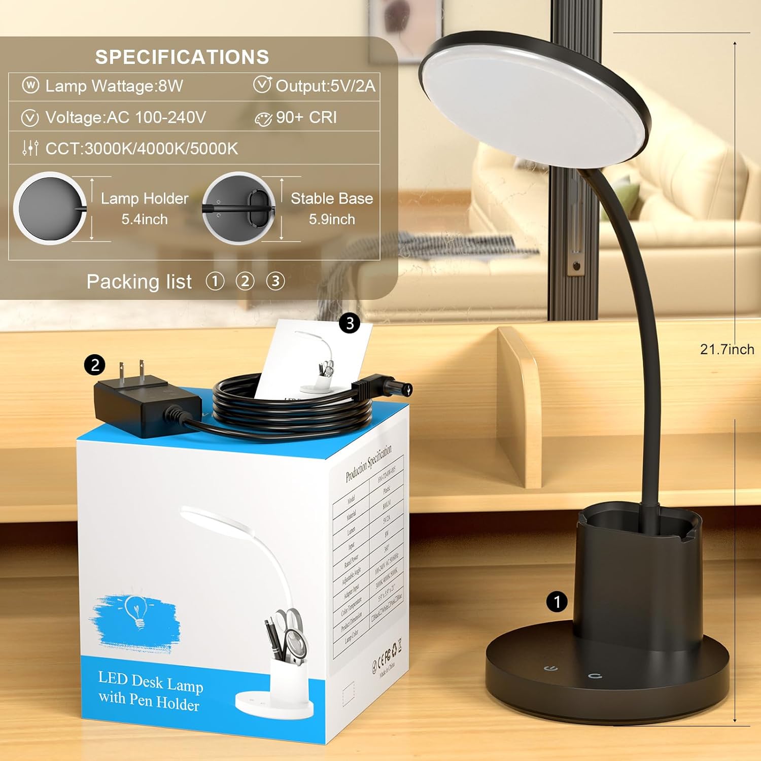 Comzler Lámpara De Escritorio Pequeña Lámparas De Escritorio Led Con