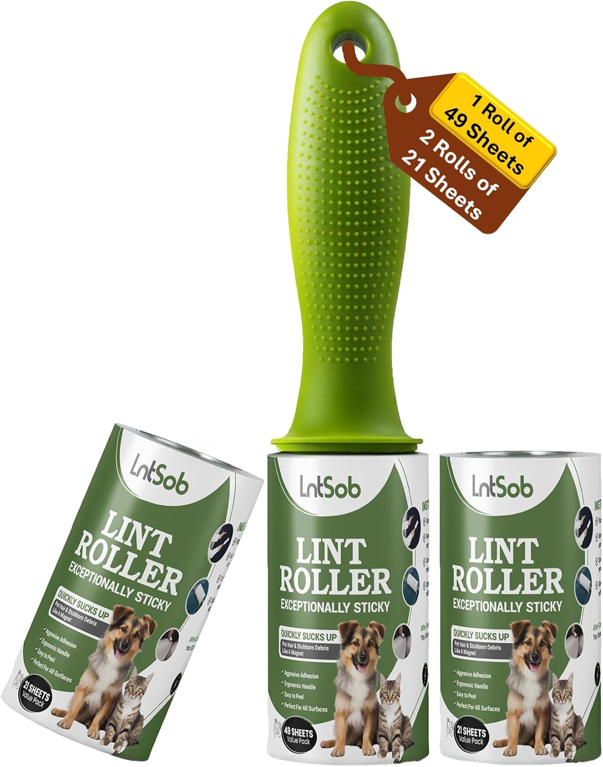 LntSob Pack of 3 Lint Rollers-91 Sheets Sticky Lint Roller for Clothes ...