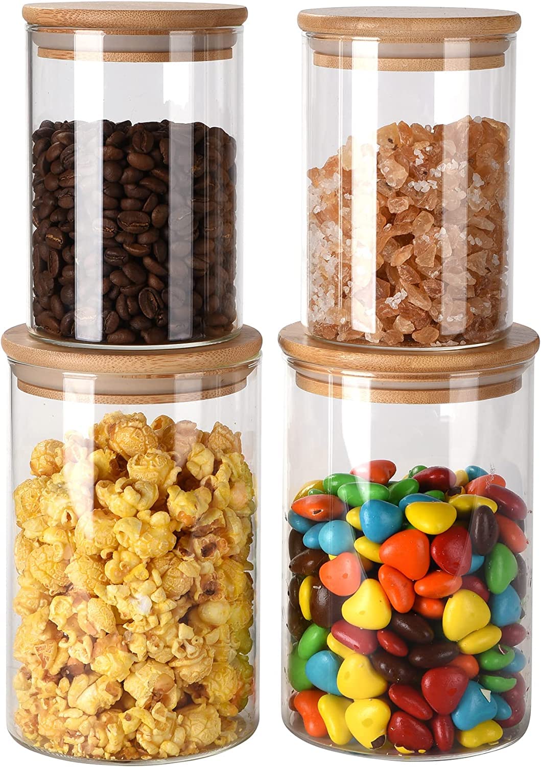 Amazon.com: Glass Storage Jars with Airtight Bamboo Lid[Set of 4],Clear ...