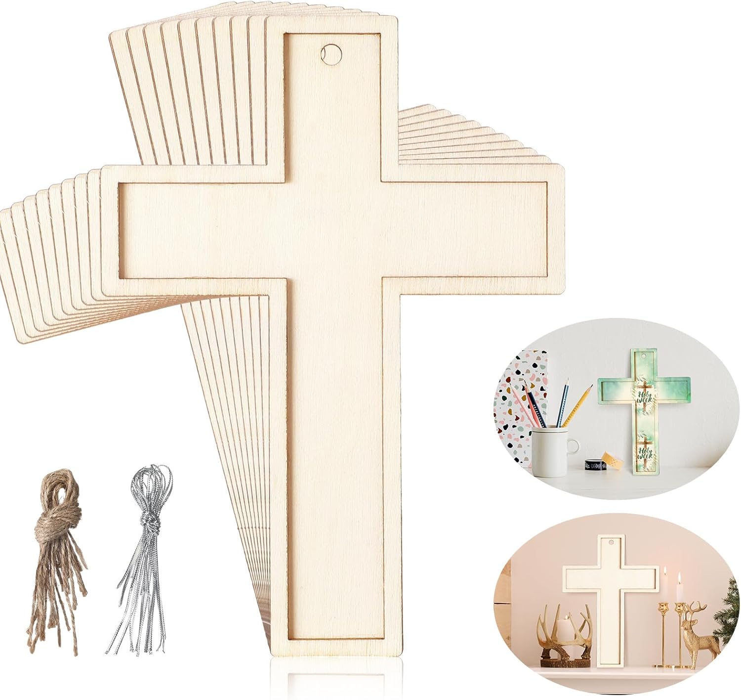 Amazon.com: Beeveer 24 Pcs Unfinished Wooden Crosses for Crafts ...