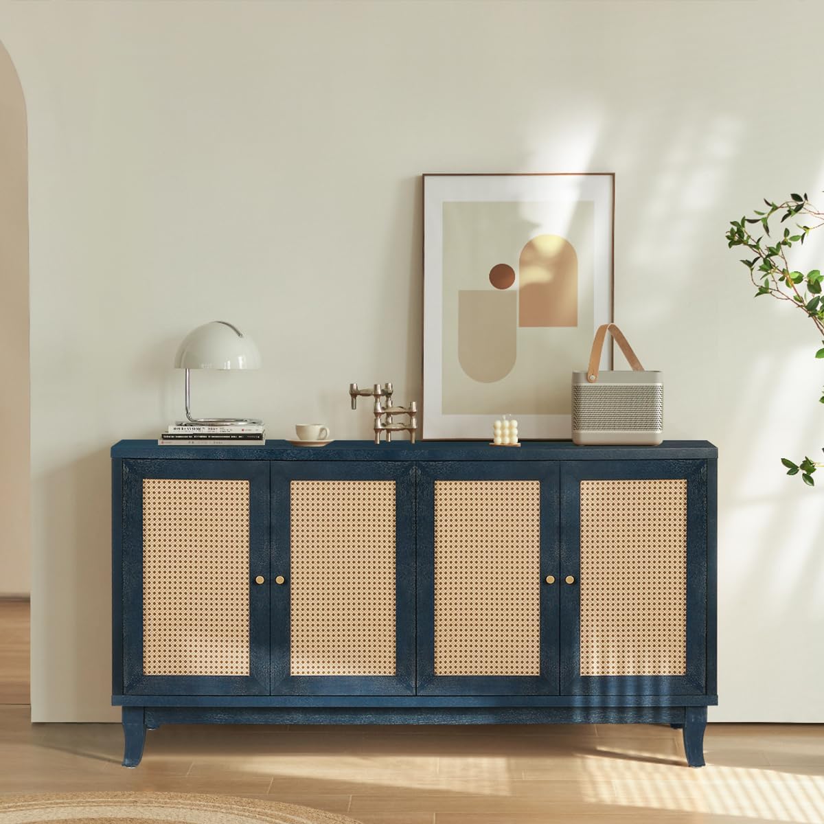 LUMISOL Rattan Sideboard Buffet Cabinet, Accent Storage Cabinet with 4 ...