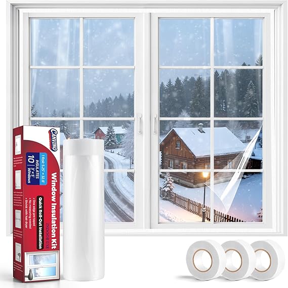 Window Insulation Kit – 63" x 394" Rolled Shrink Film with Double-Sided ...