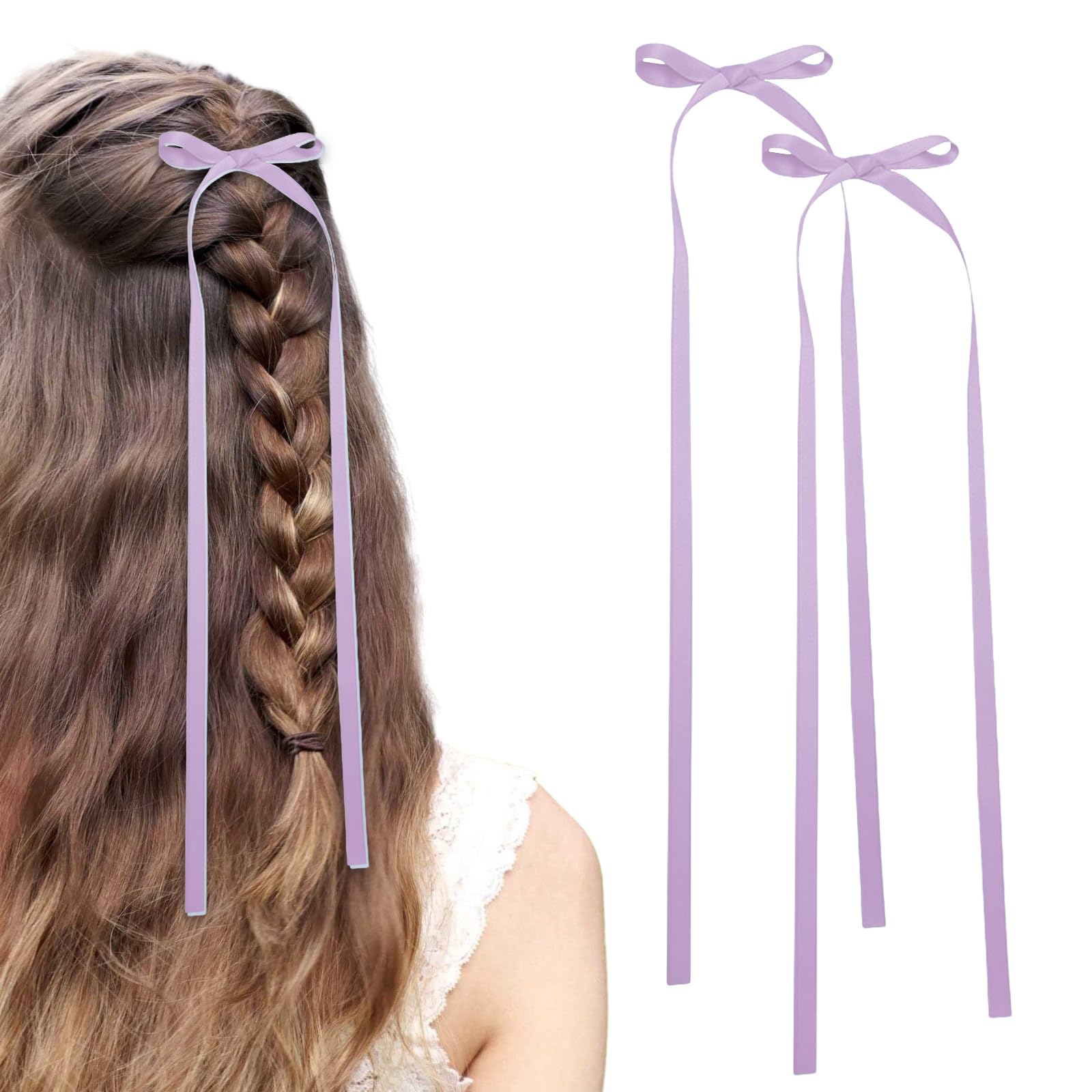 Amazon.com : Bow Hair Clips,2 PCS Purple Hair Bows Tassel Hair Ribbons ...
