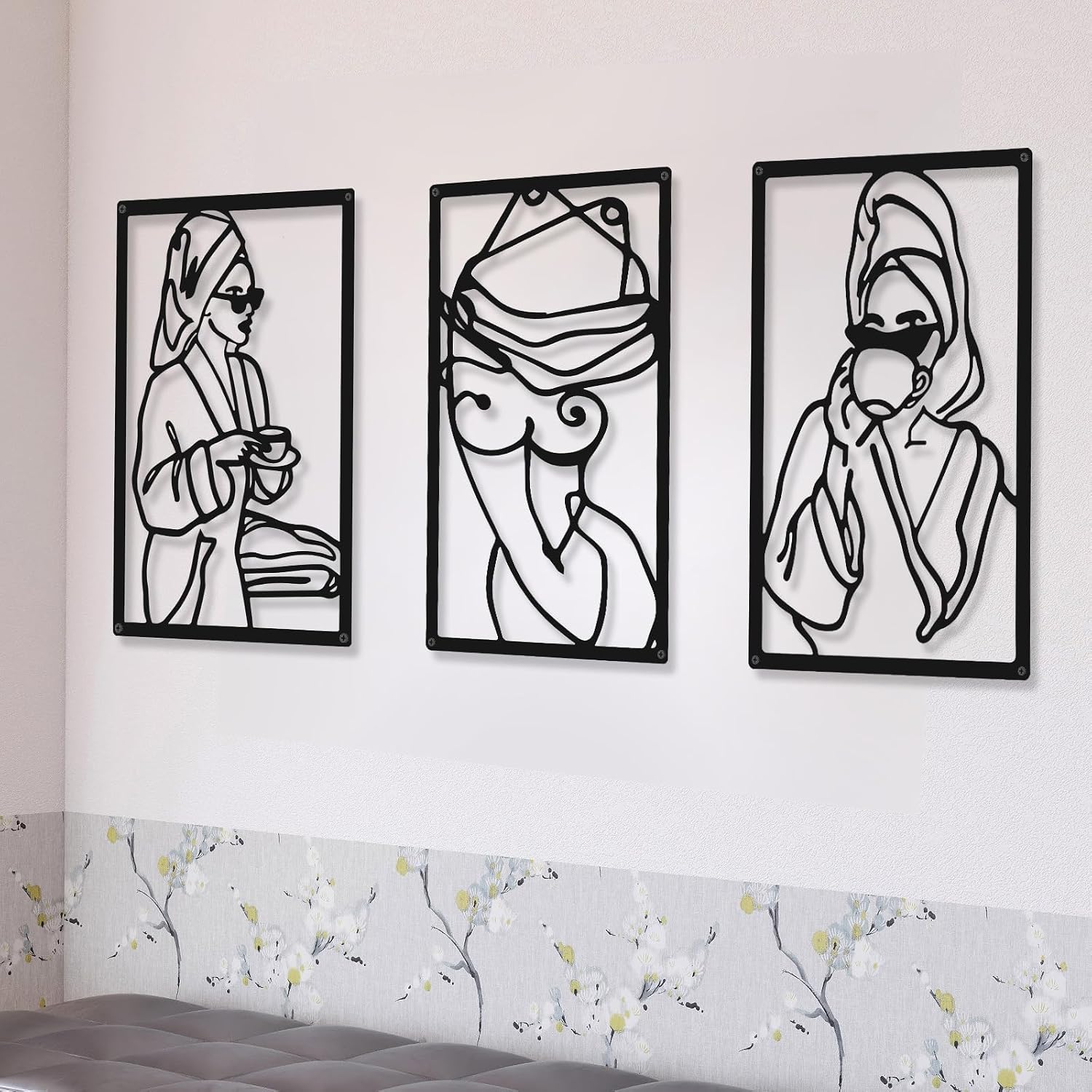 Amazon.com: CHENGU 3 Pieces Metal Minimalist Abstract Woman Wall Art ...