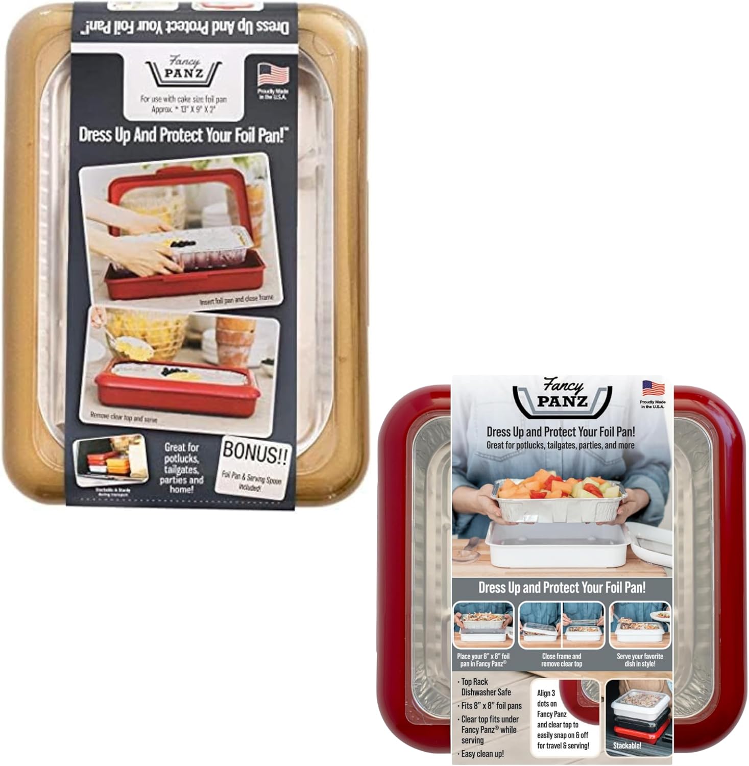 Amazon.com: Fancy Panz Bundle, Gold 9x13x2 Red 8x8, Made in the USA ...