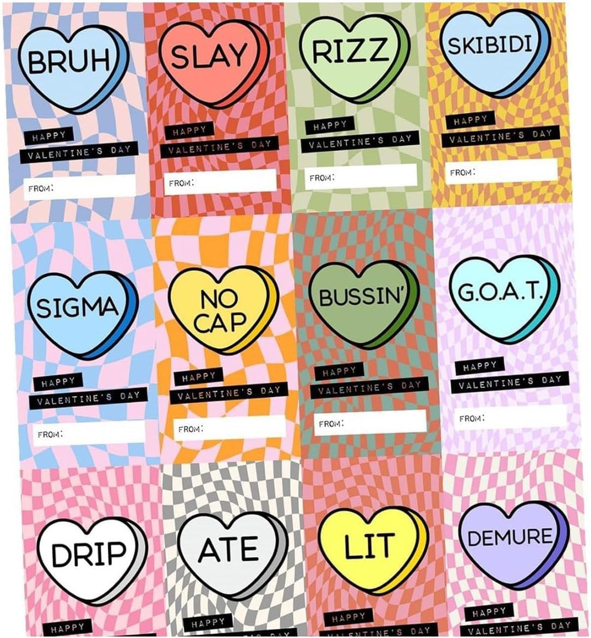 24Pcs Candy Hearts Slang Words Valentine's Day Cards for School, Gen ...