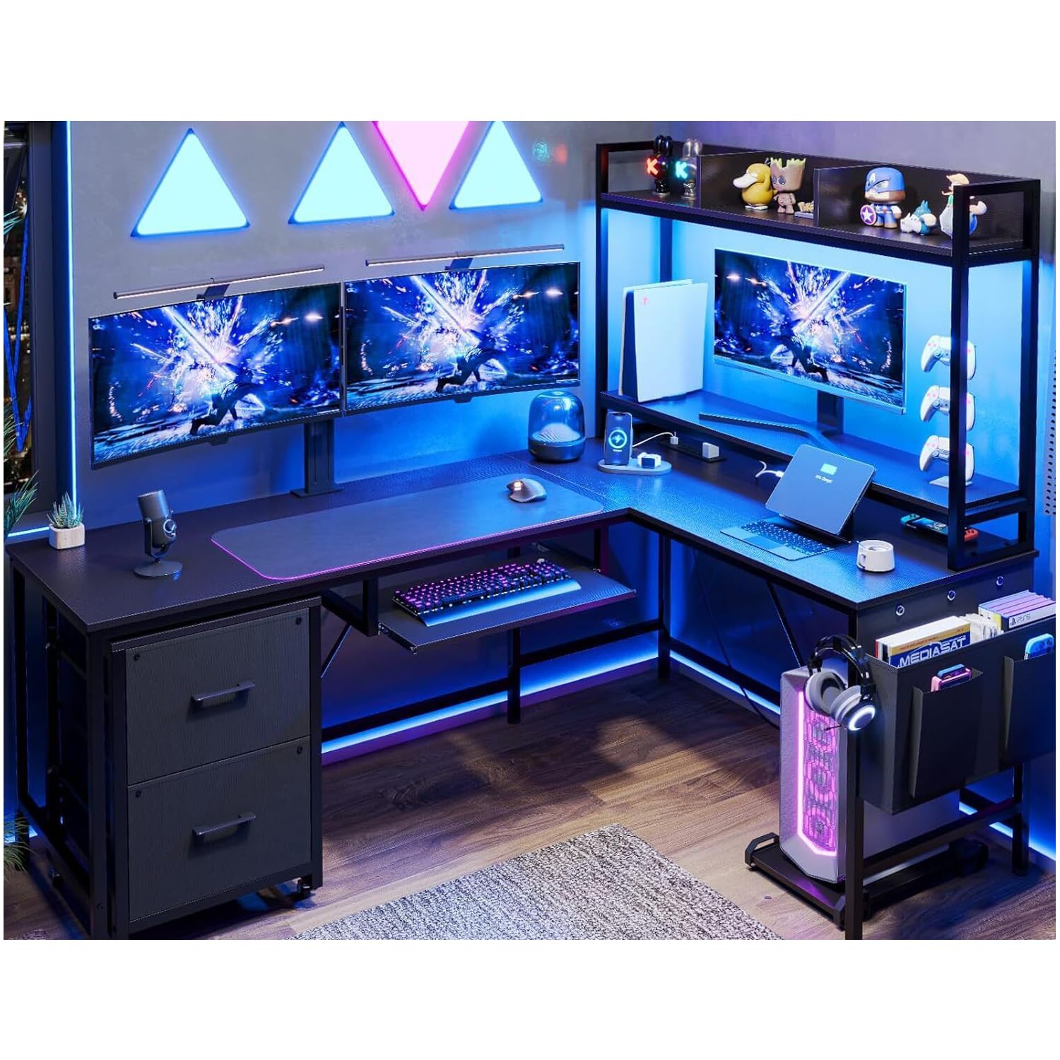 Amazon.com: Thaweesuk Shop New Black Modern L Shaped LED Gaming Desk ...