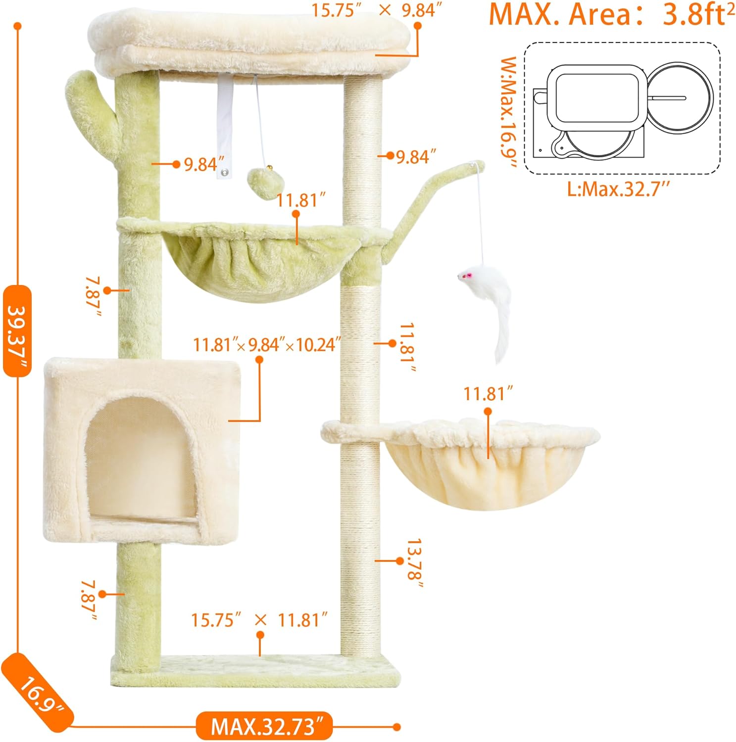 Heybly HCT006SGM 39.4-Inch Cat Tree Tower Condo with Scratching Post ...