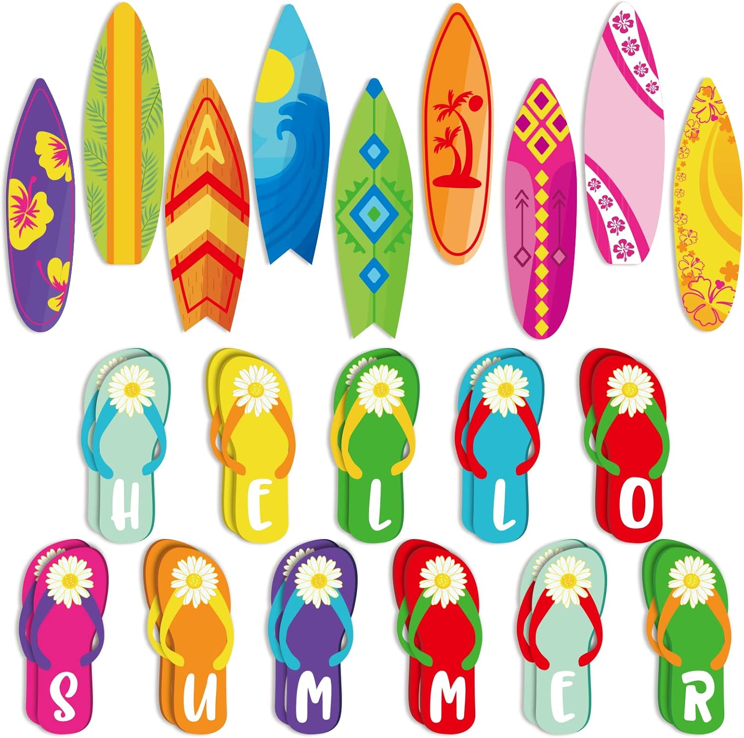 Amazon.com: AnyDesign Summer Cutouts 20 Designs Surfboards Flip-Flop ...