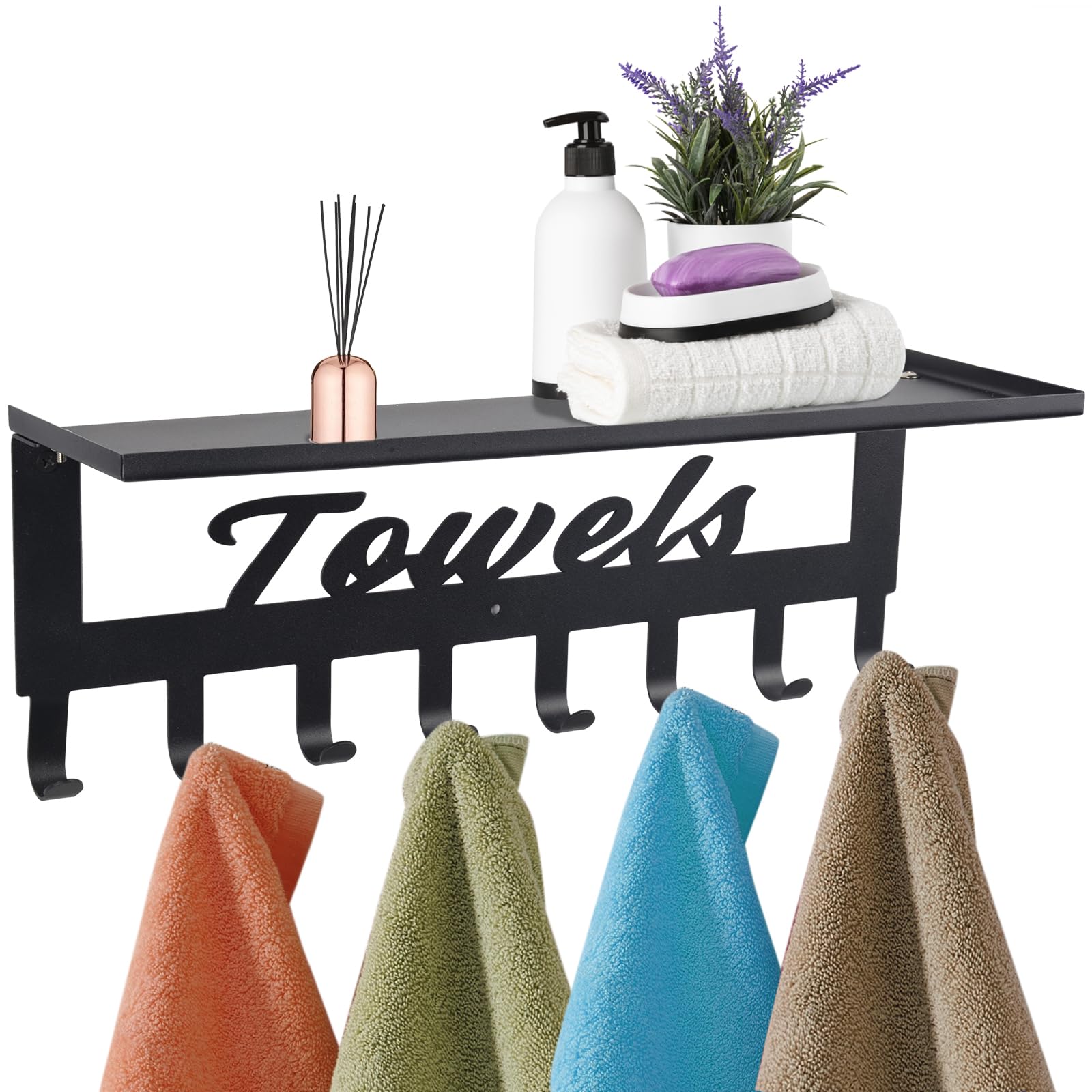Amazon.com: Towel Rack with Shelf for Bathroom - Metal Towels Rack ...