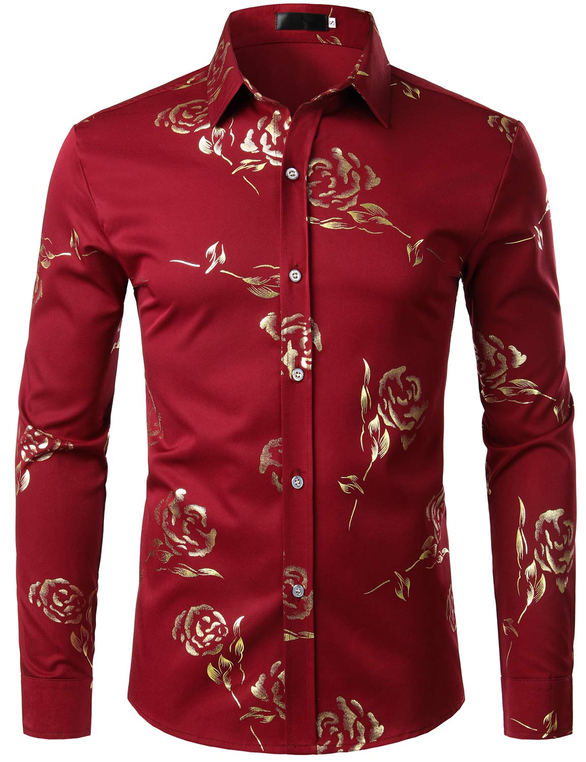 Snapklik.com : Mens 3D Golden Rose Printed Slim Fit Long Sleeve Button ...