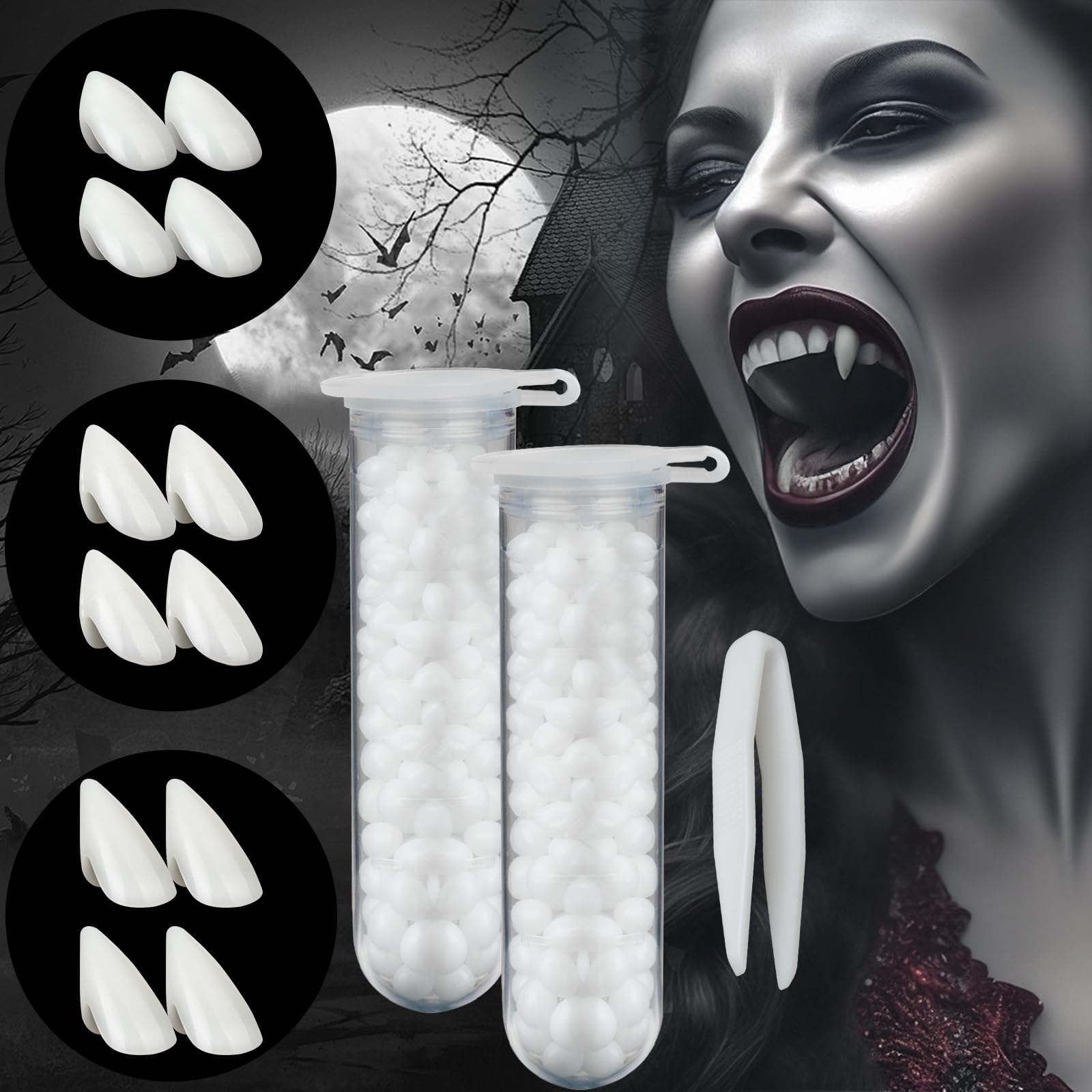 Amazon.com: Vampire Fangs 6 Pairs 3 Sizes Teeth with Adhesive and ...