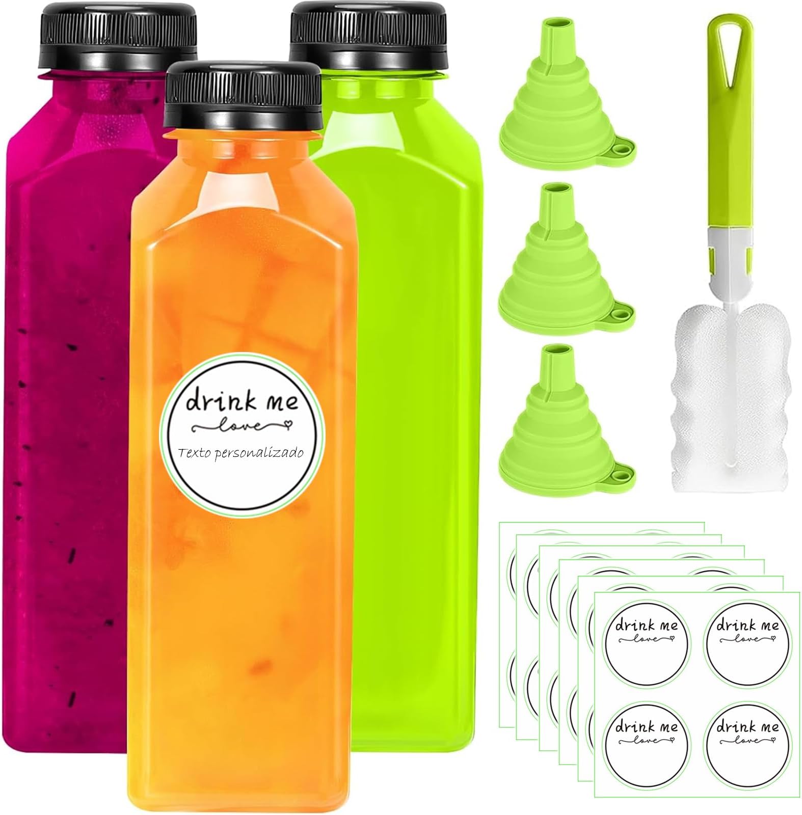 Paquete de 3 Botellas para Jugo, Botellas de Plastico, Botellas de Agua ...