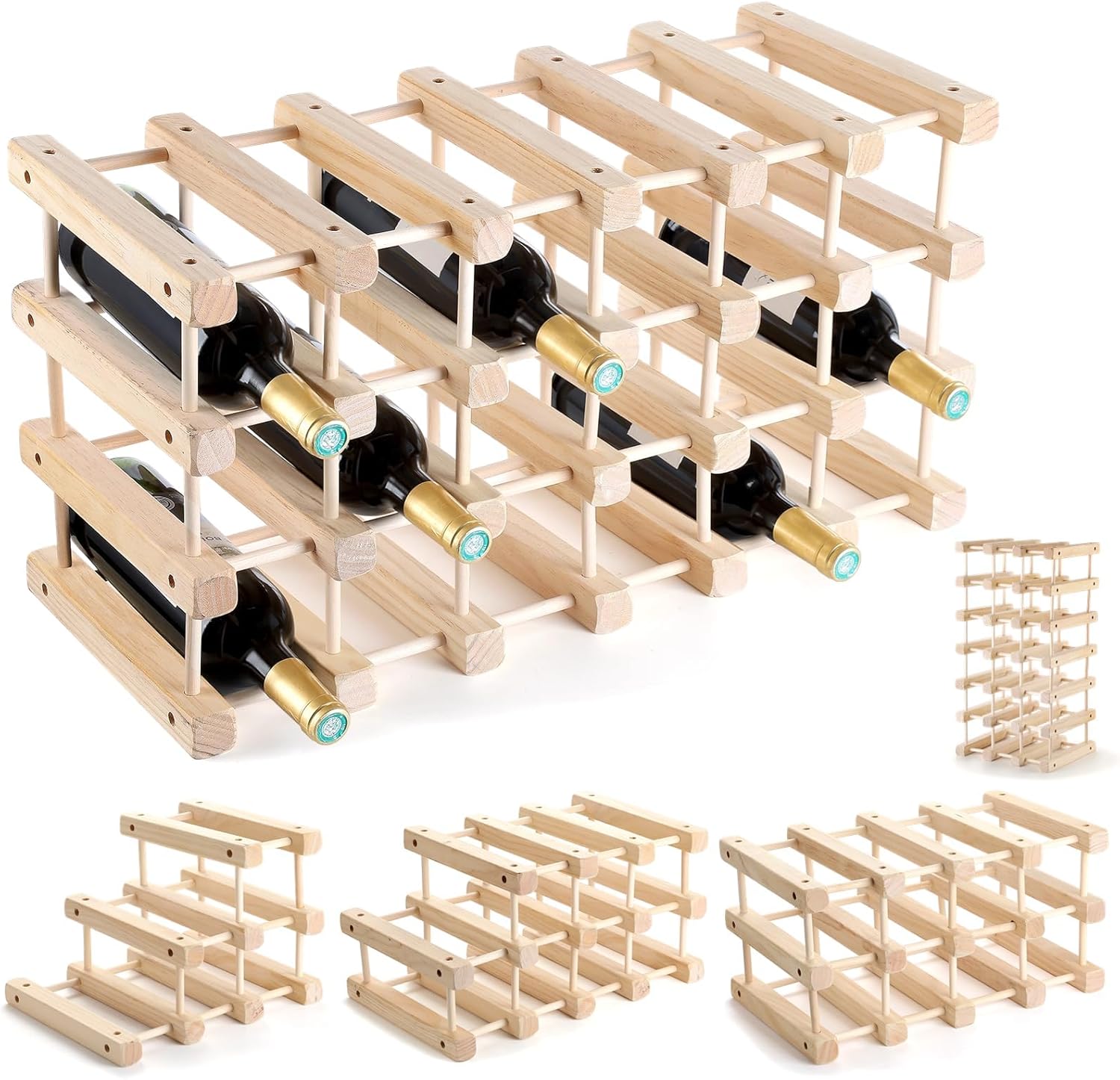 Amazon.com: 24-Bottle Stackable Wooden Wine Rack, Modular Wine Racks ...