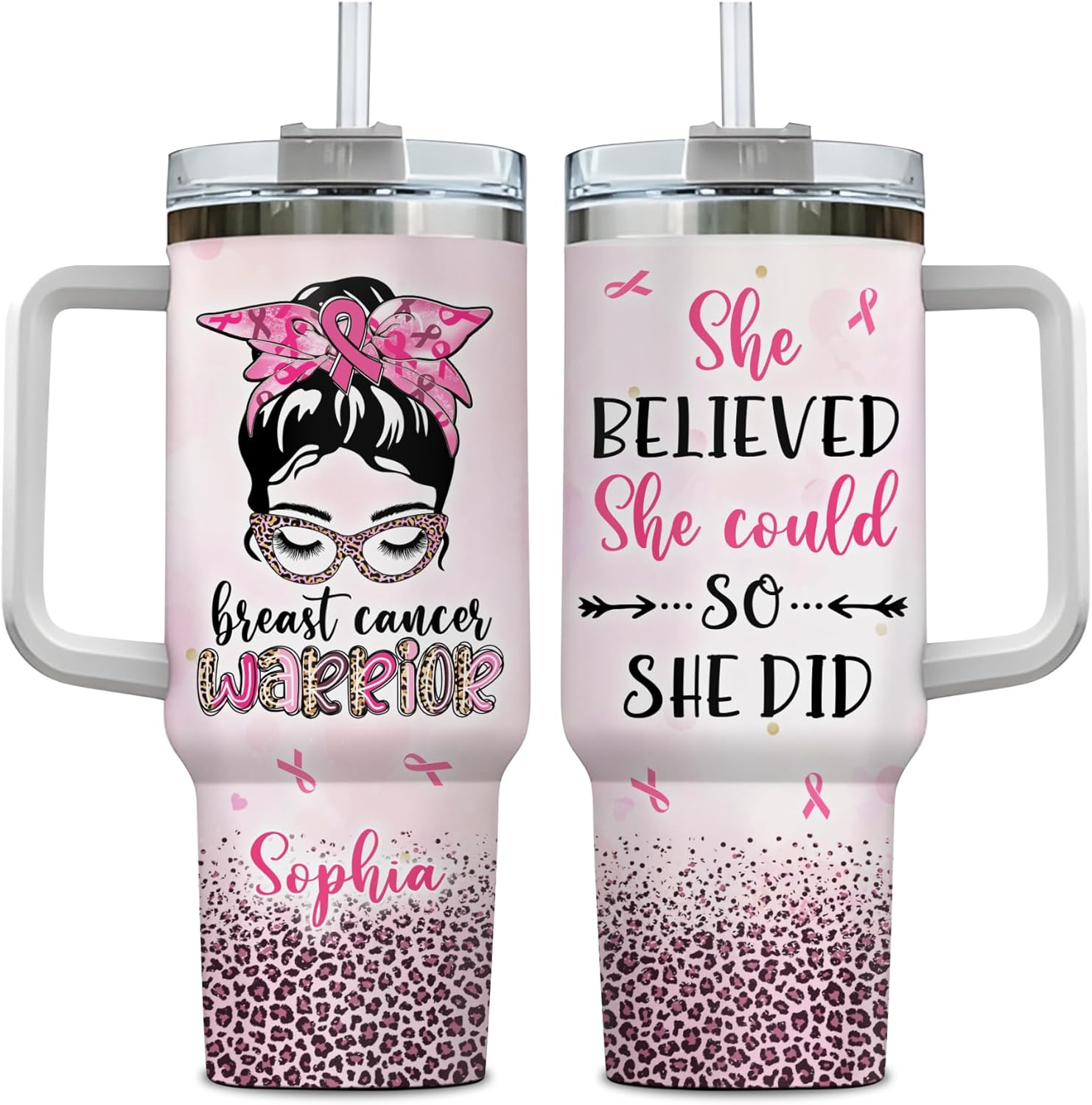 Amazon.com | Hyturtle Personalized Pink Ribbon Breast Cancer Tumbler ...