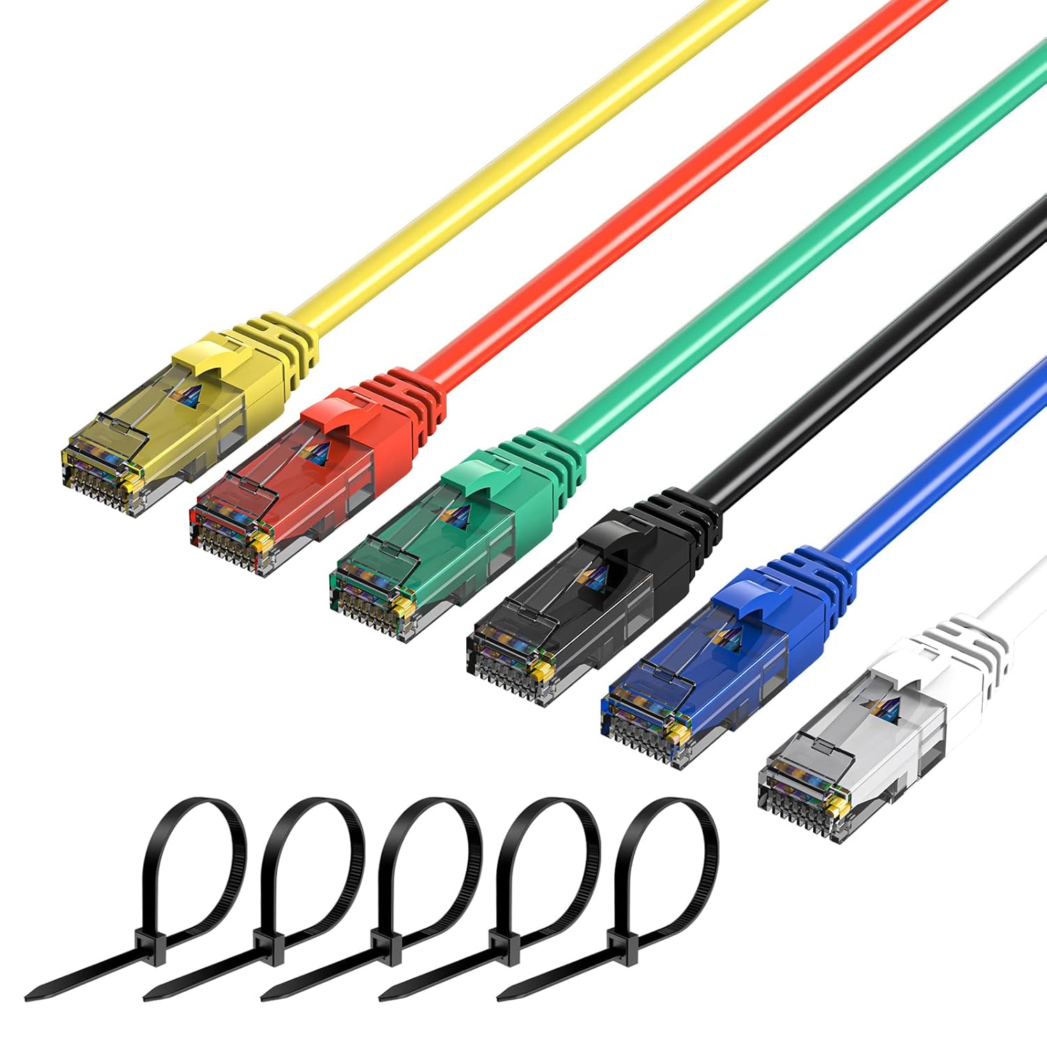 ecjtu Cat6 Patch Cable 3 Feet (6 Pack), Cat 6 Ethernet Cable, 24AWG CCA ...