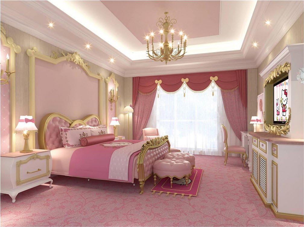 Rosa Cama rosa recámara para niña fondo de la fotografía computer ...
