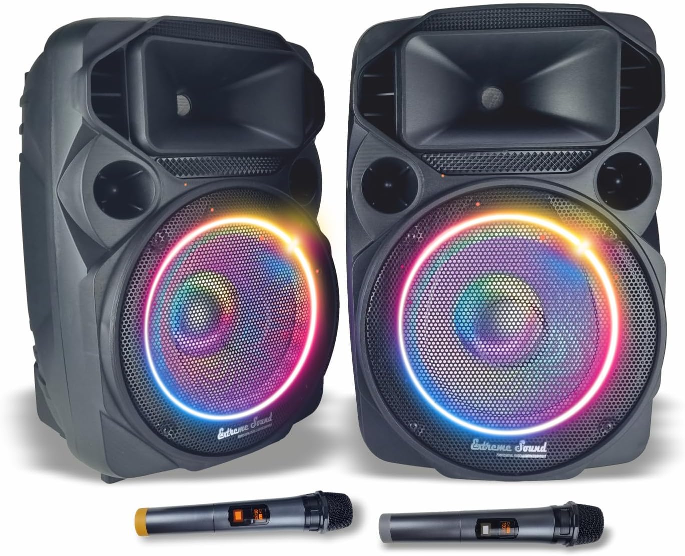 Coppia Casse Attiva + Passiva Con 2 Microfoni Wireless e Bluetooth ...