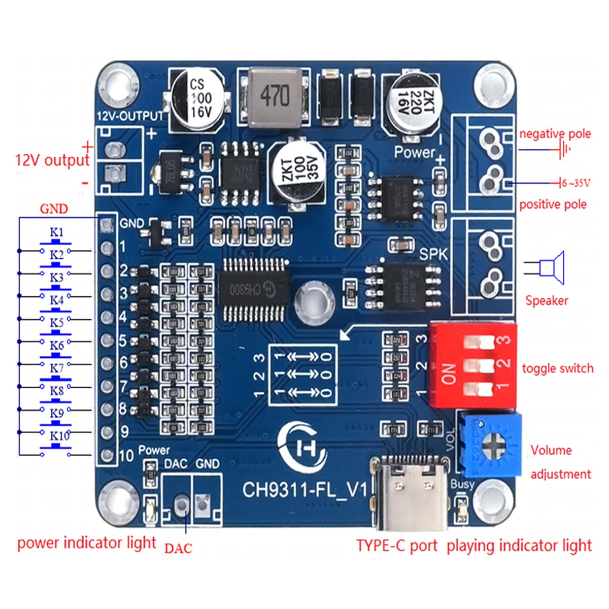 Snapklik.com : 20W Sound Playback Board, 8MB Voice Module USB ...