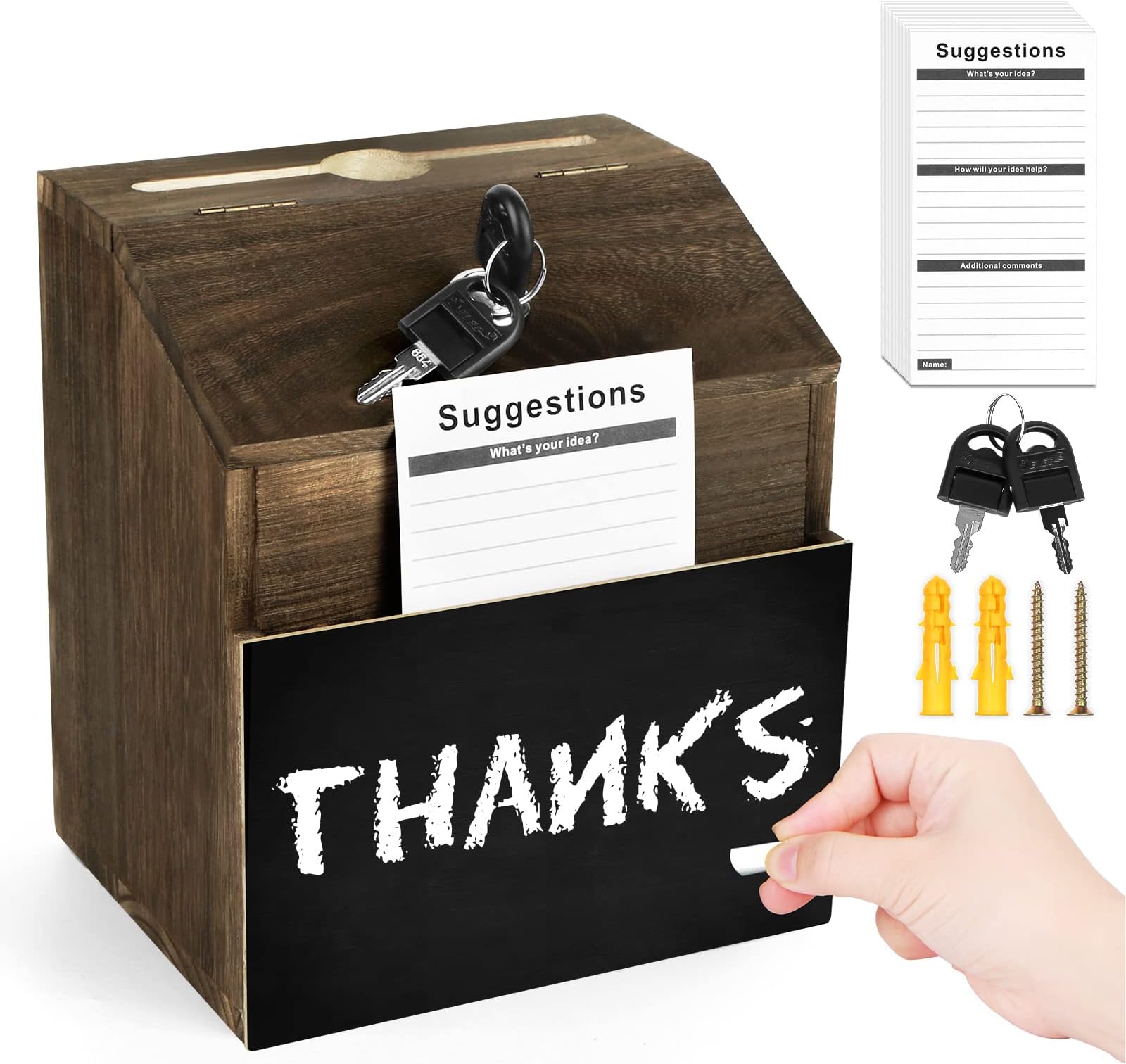 Amazon.com : AZEAM Wood Suggestion Box with Slot and Lock,Wooden Tip ...