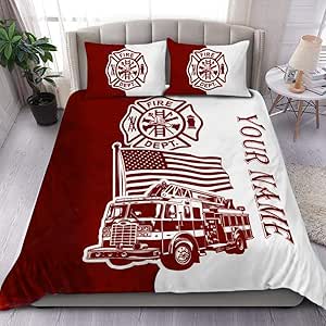 Amazon.com: CAPOZEN Persoanlized Firefighter Bedding Set Custom Name ...