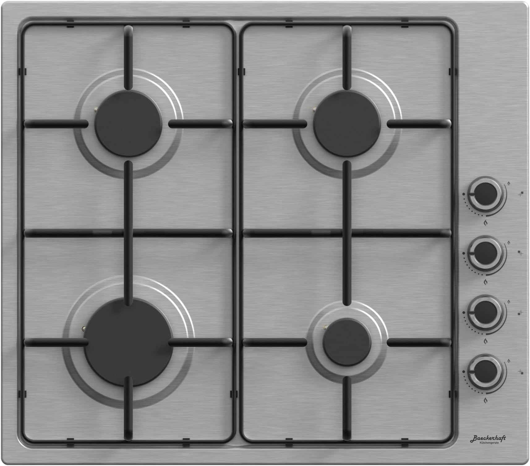 Baumatic 60cm Built in Gas Hob 4 Burner Cast Iron Wok Stainless Steel 2 ...