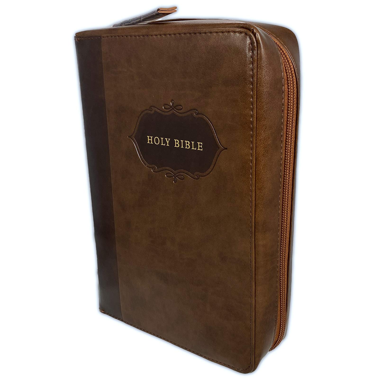 KJV Large Print Zippered Bible with Organizer Cover, brown leathertouch ...