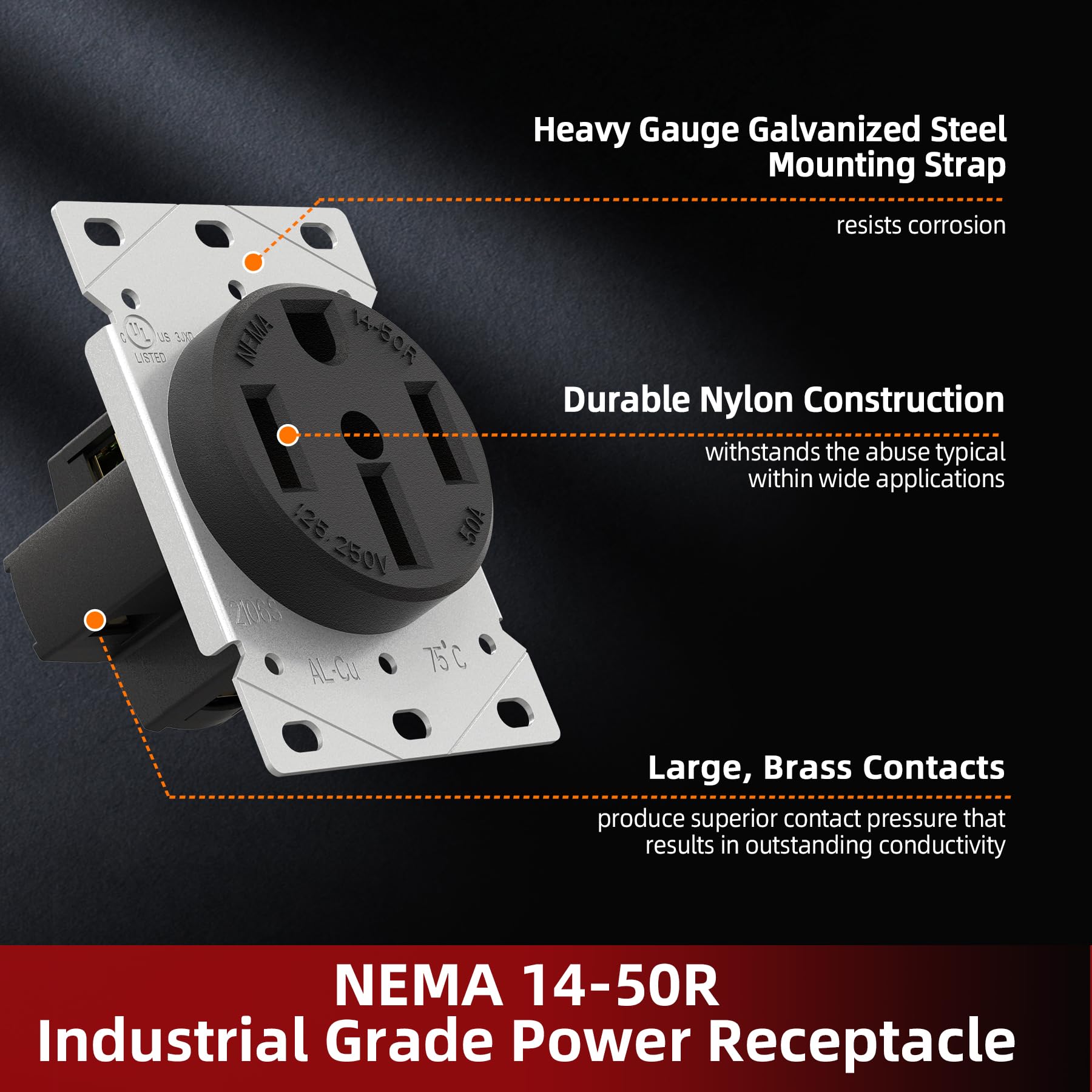 Snapklik.com : NEMA 14-50R 50 Amp 125/250 Volts 3 Pole, 4 Wire Grounded ...