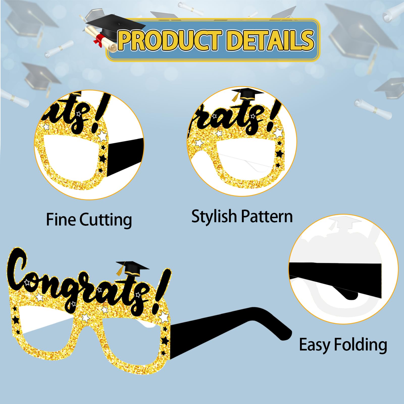 Snapklik.com : 12Pcs Graduation Eyeglasses, Black Gold Class Of 2025 ...