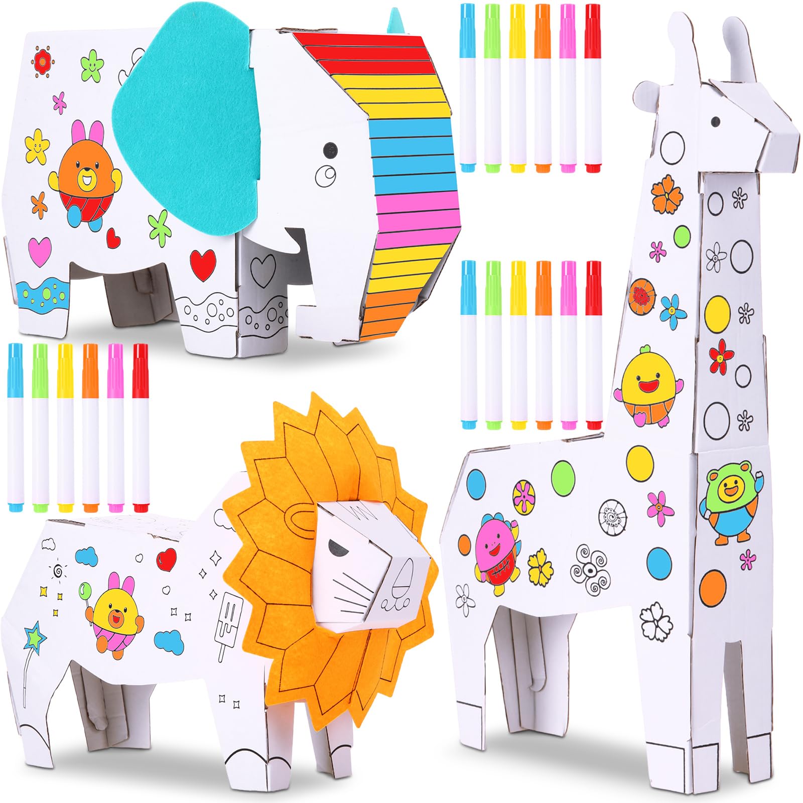 Kosiz 3 Sets Kids Animals Arts and Crafts 3 Style 3D Animal Paper Craft ...
