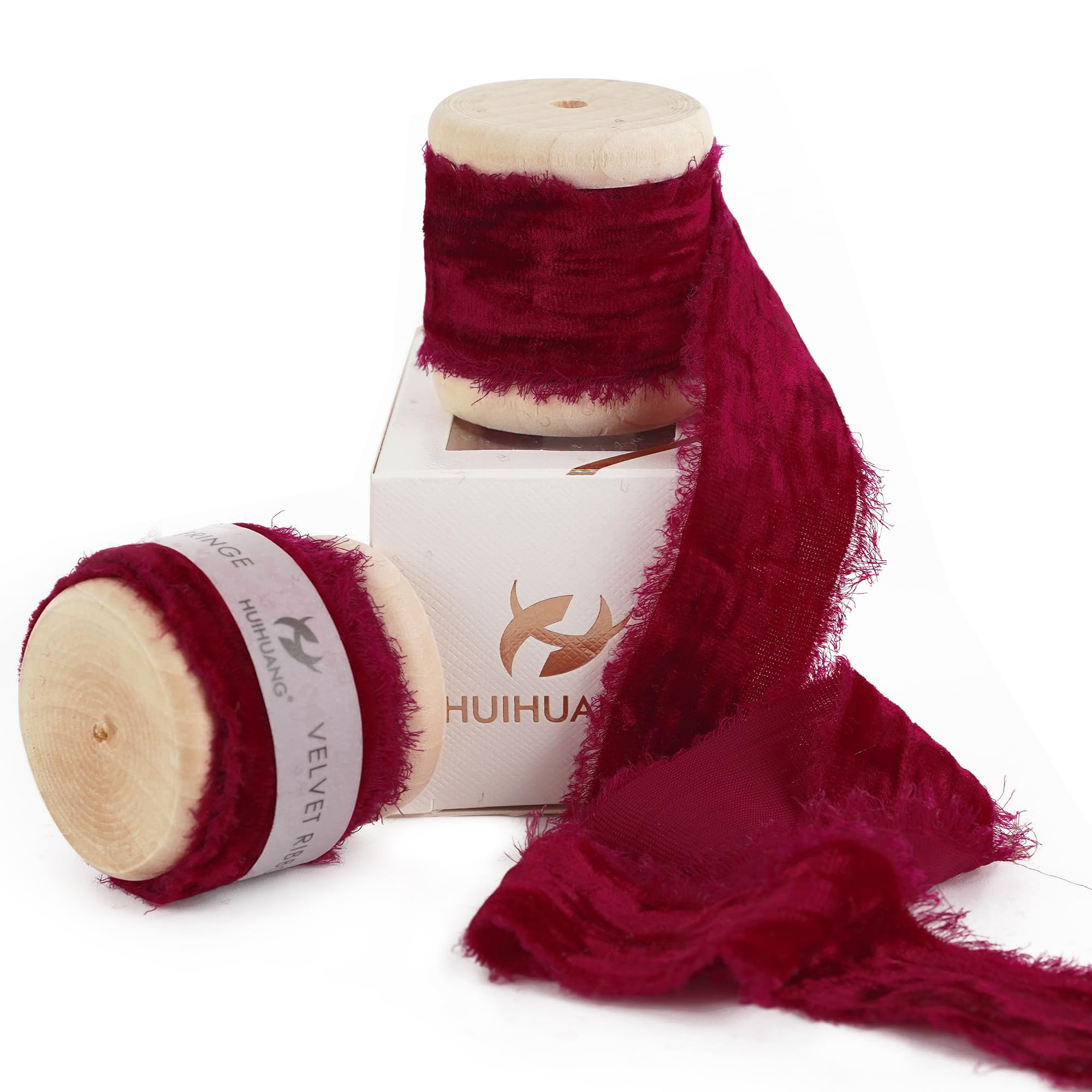 Amazon.com: HUIHUANG Red Velvet Ribbon 1 inch Red Frayed Silk Velvet ...