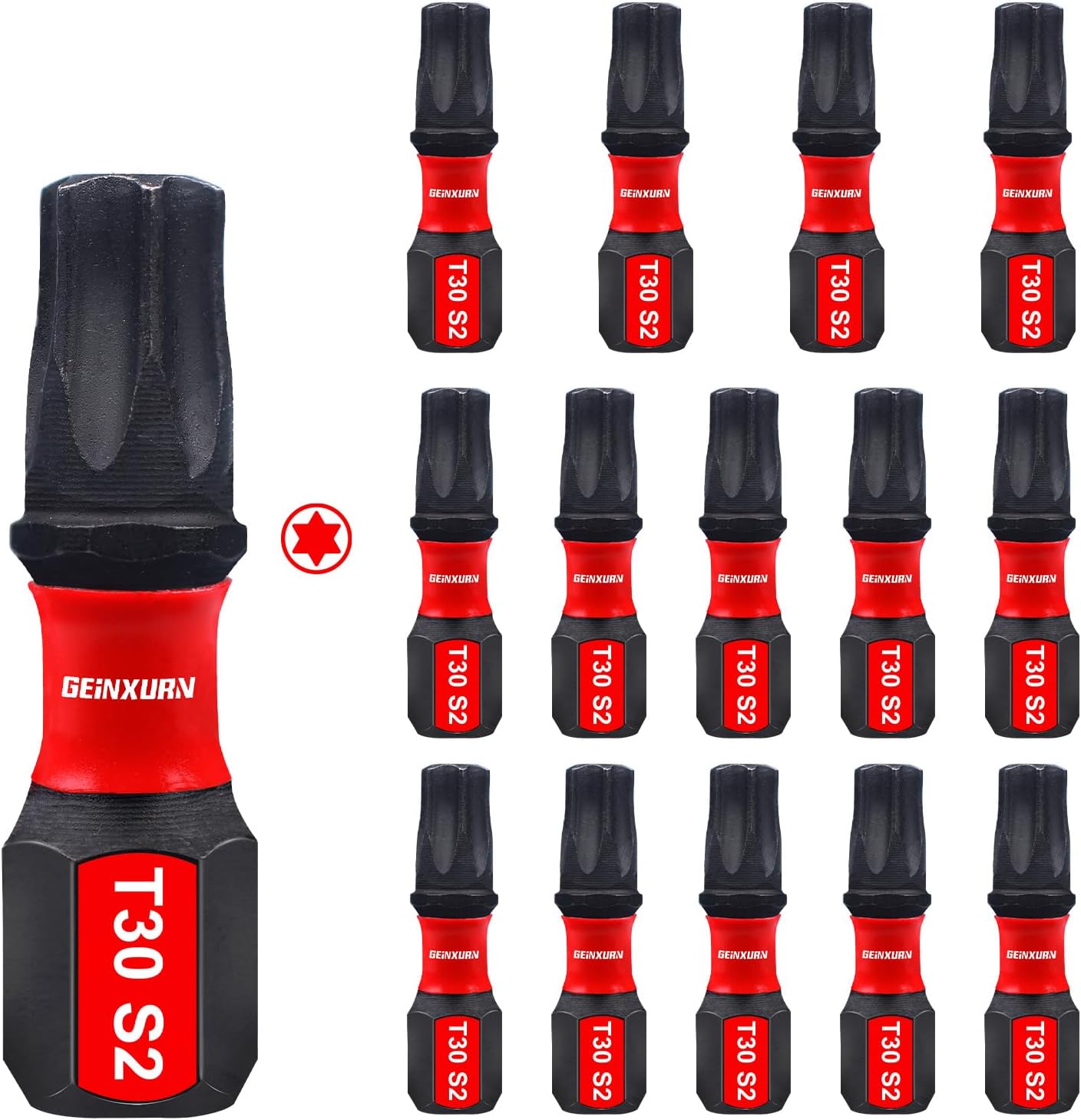 Geinxurn 15Pieces T30 1 In. Impact Tough Magnetic Insert Bit Set, 30 ...