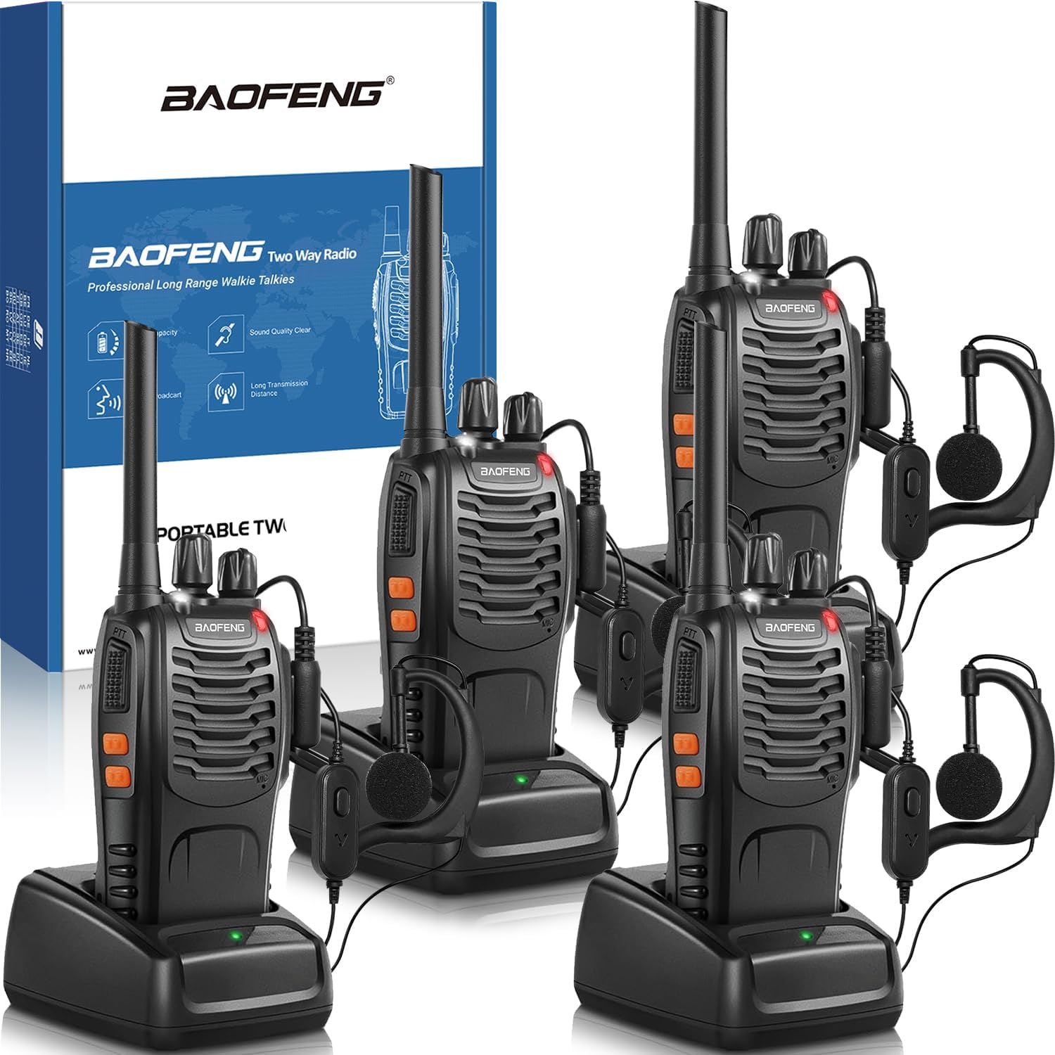 Long Range Walkie Talkies For Adults - 4 Pack of Professional ...