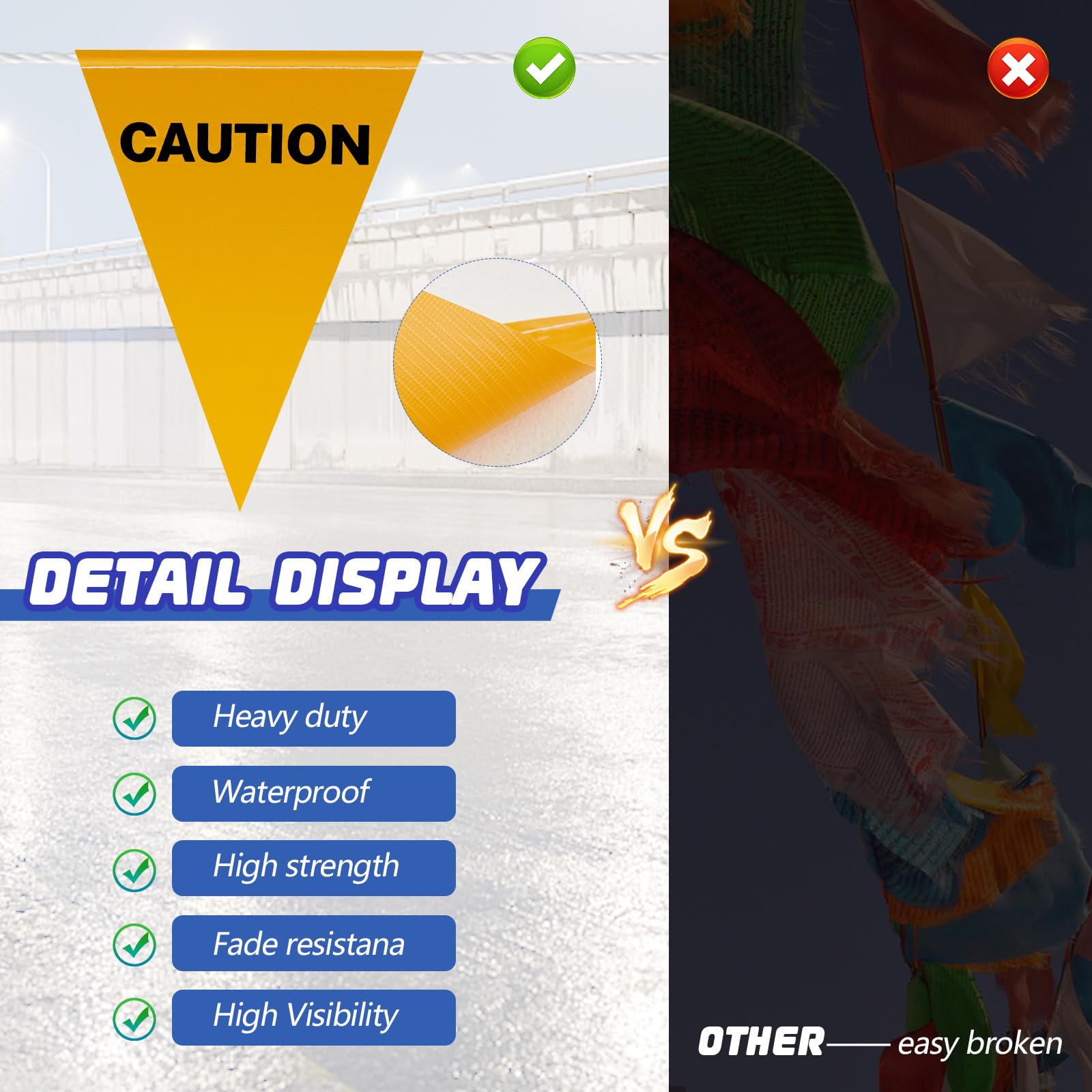 Snapklik.com : Preboun Perimeter Marking Flags 102 Ft/ 45 Pcs Caution ...