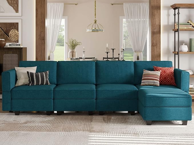 Amazon.com: Belffin L-Shaped Sofa with Storage Seat Fabric Modular ...